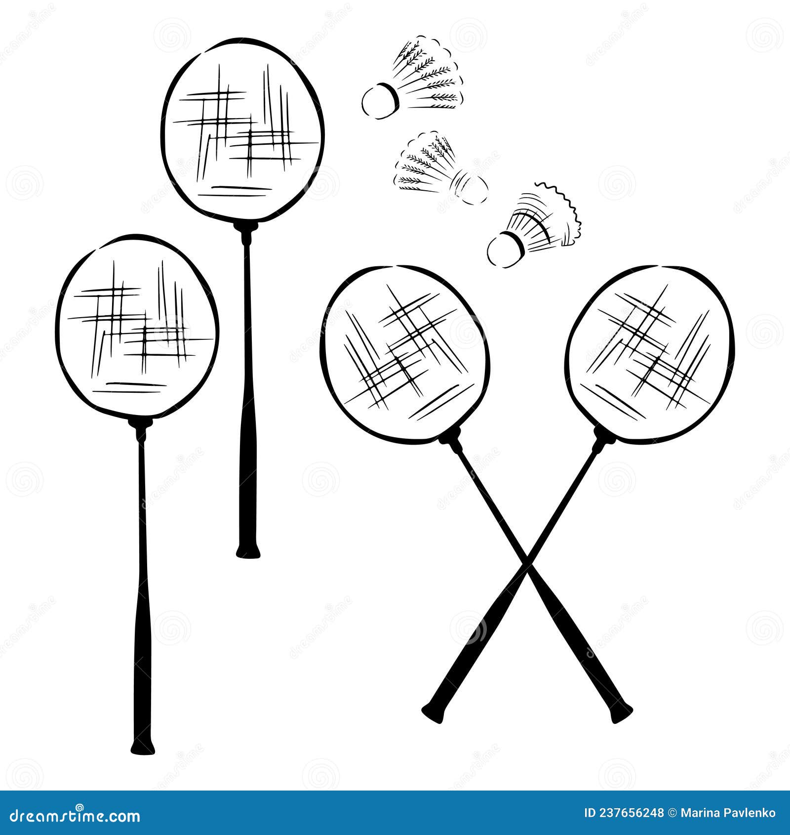 Badminton Set . Hand Drawn Vector Illustrations Stock Vector ...