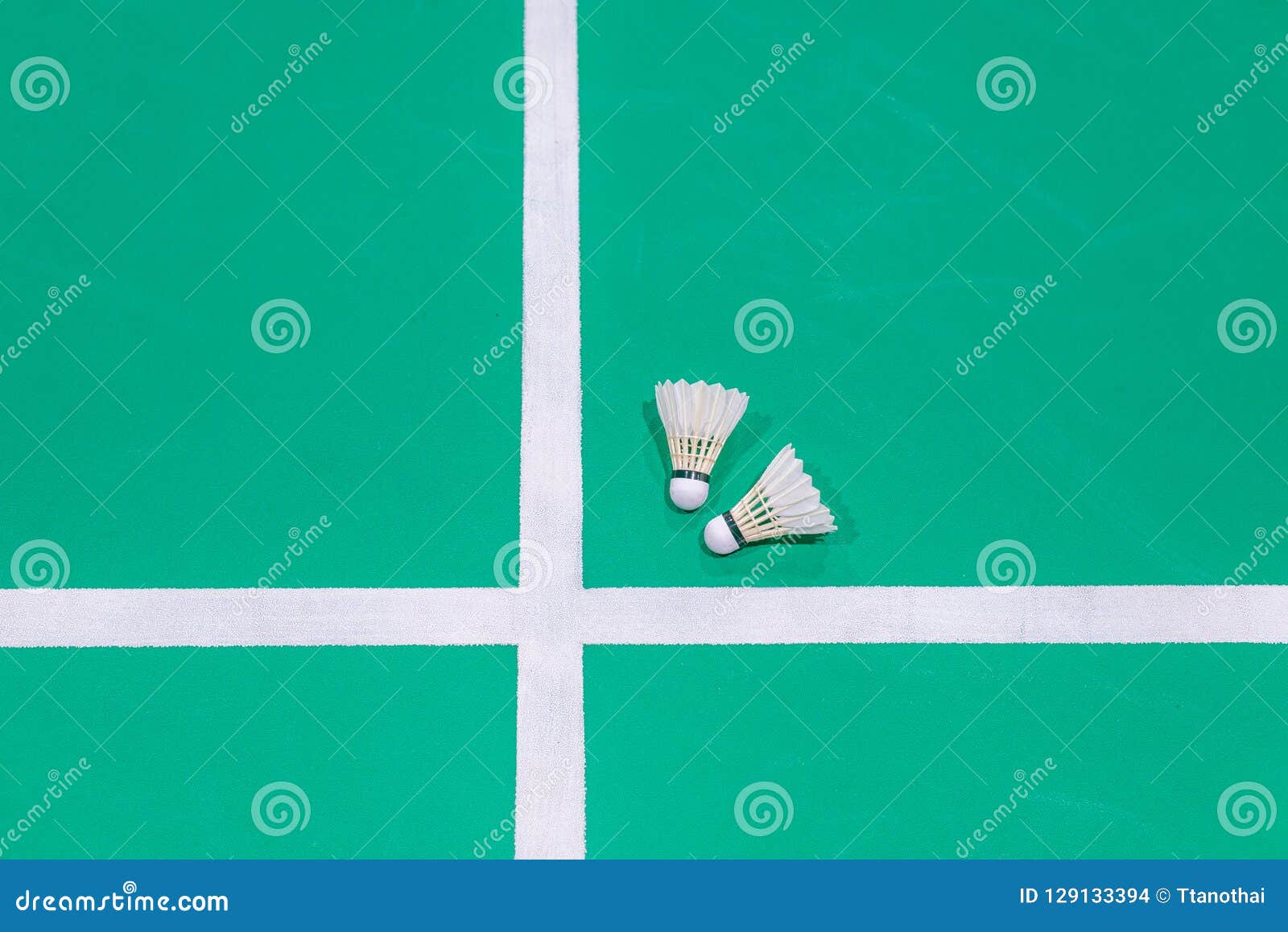 Badminton Shuttlecock on Green Court Stock Photo - Image of player ...