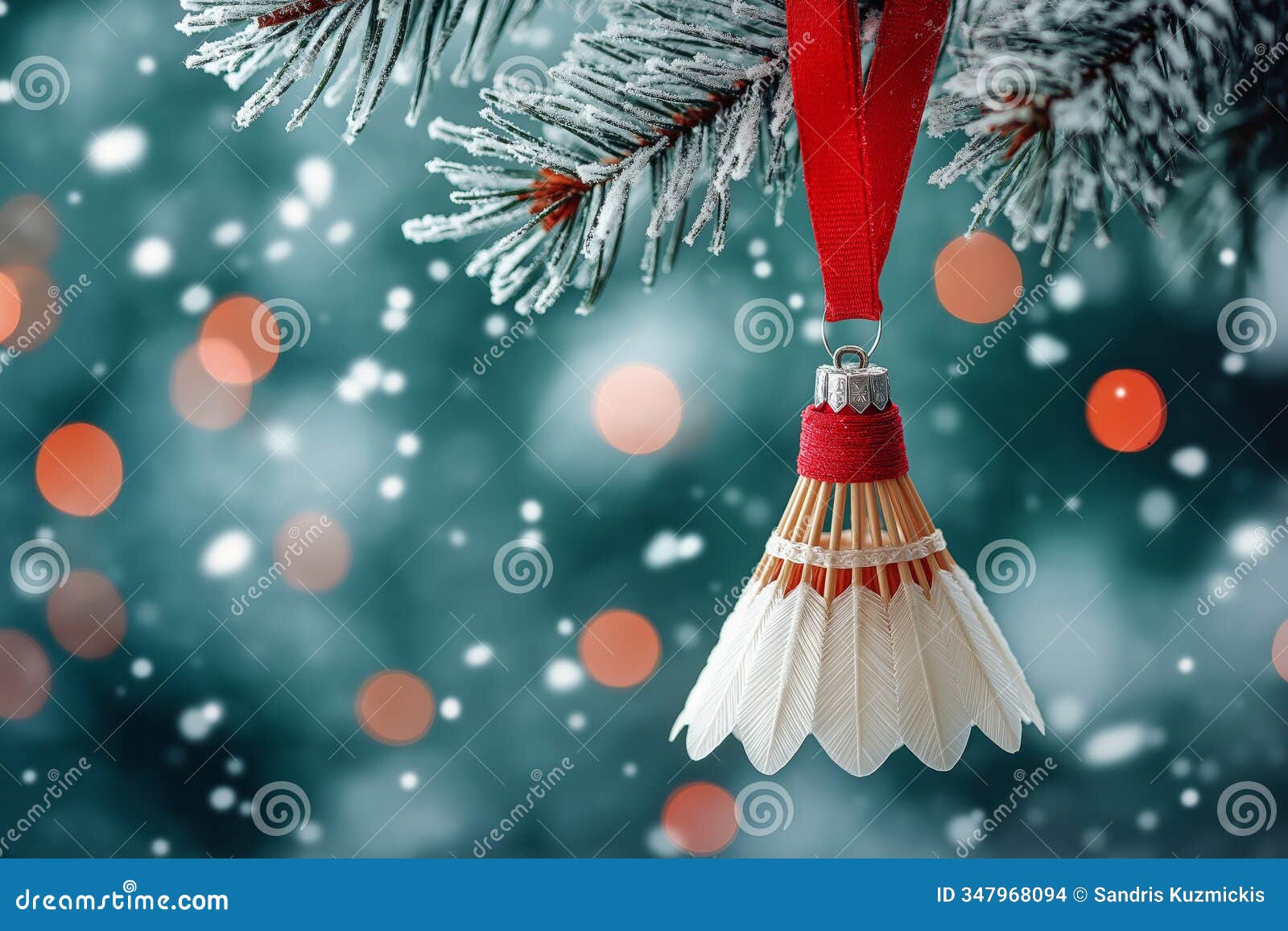 A Badminton Shuttlecock Hanging on a Red Ribbon in Christmas Tree ...