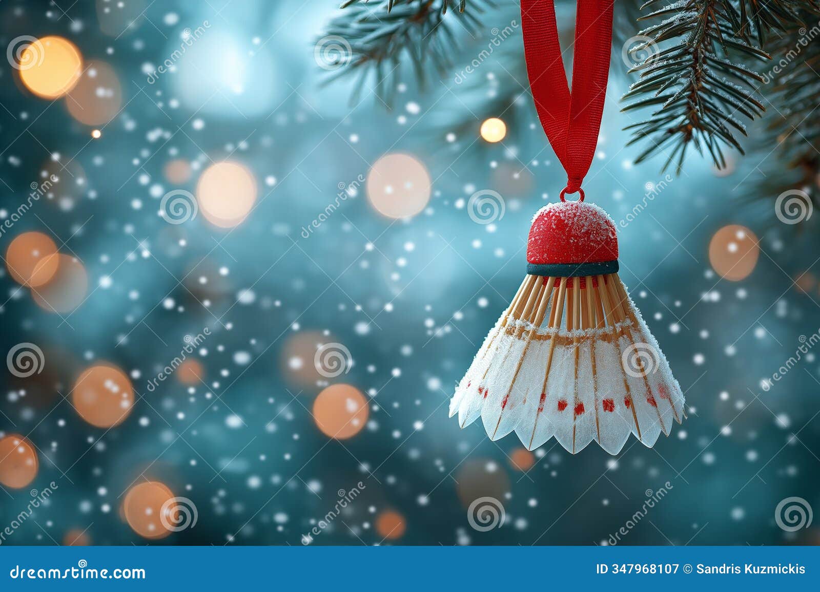 A Badminton Shuttlecock Hanging on a Red Ribbon in Christmas Tree ...