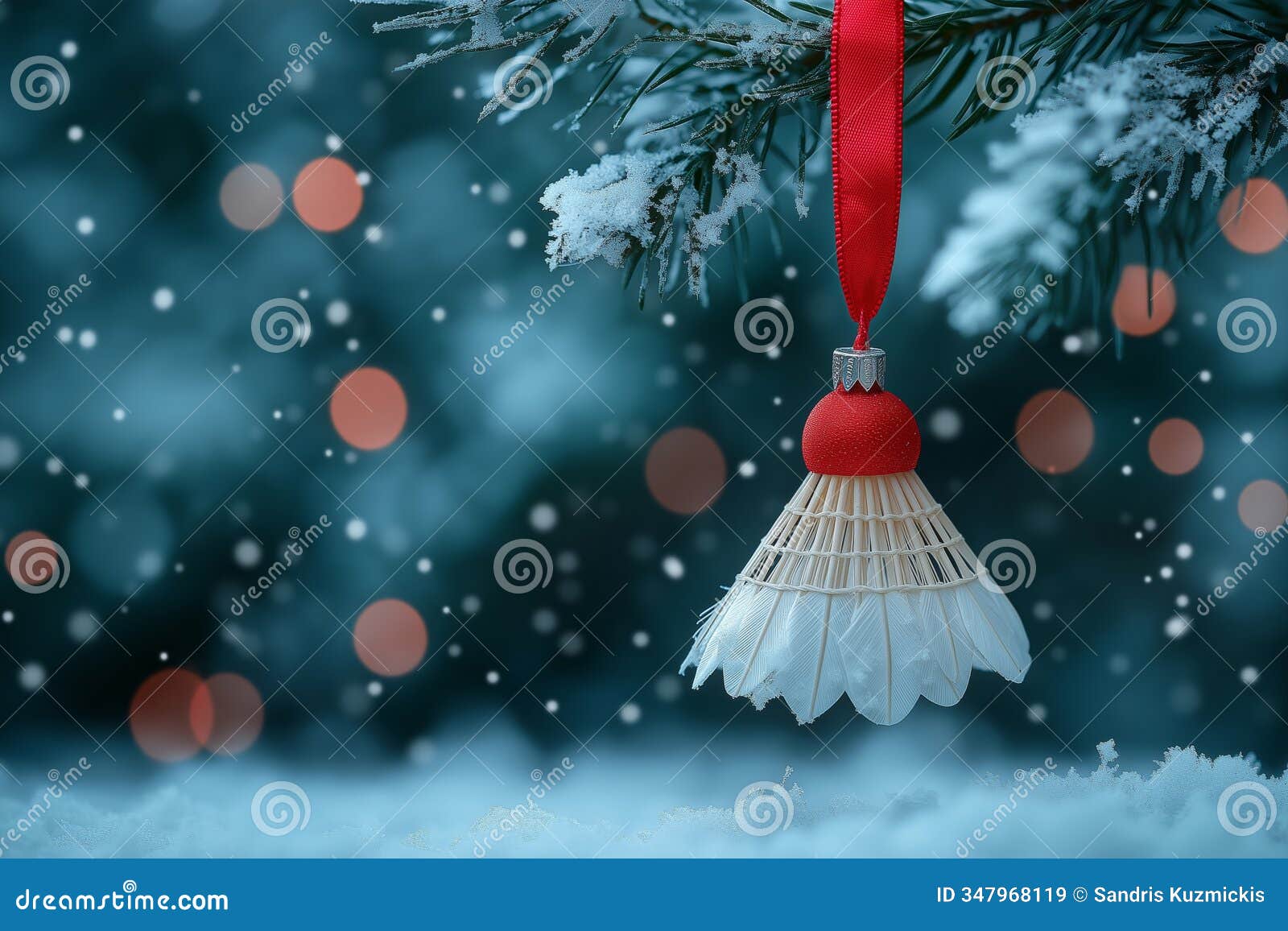 A Badminton Shuttlecock Hanging on a Red Ribbon in Christmas Tree ...