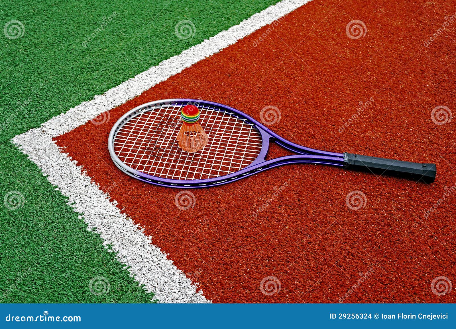 Badminton Shuttlecock & Racket Stock Photo - Image of nylon, ground ...