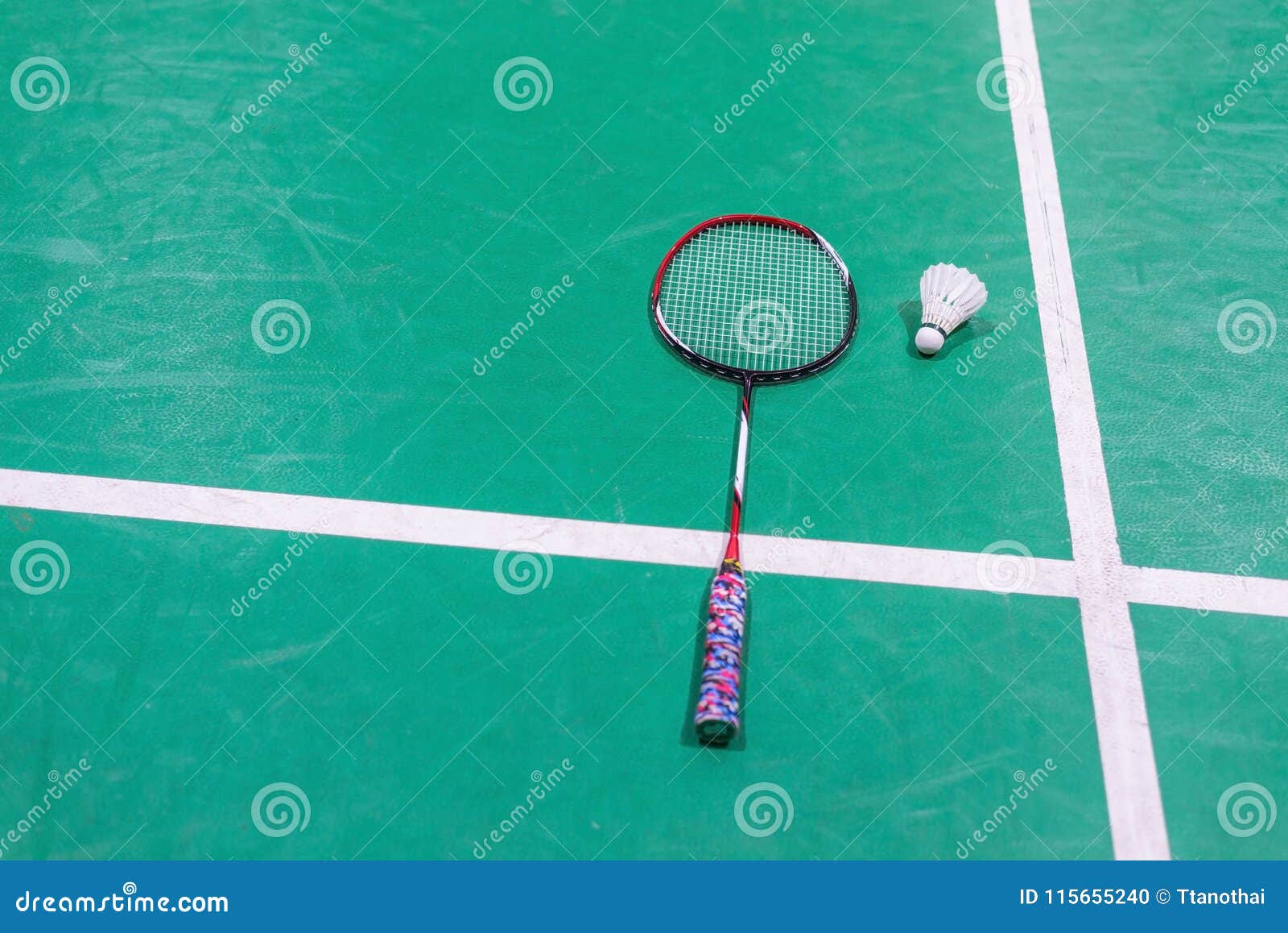 Badminton Shuttlecock and Racket on Court Stock Photo - Image of ...