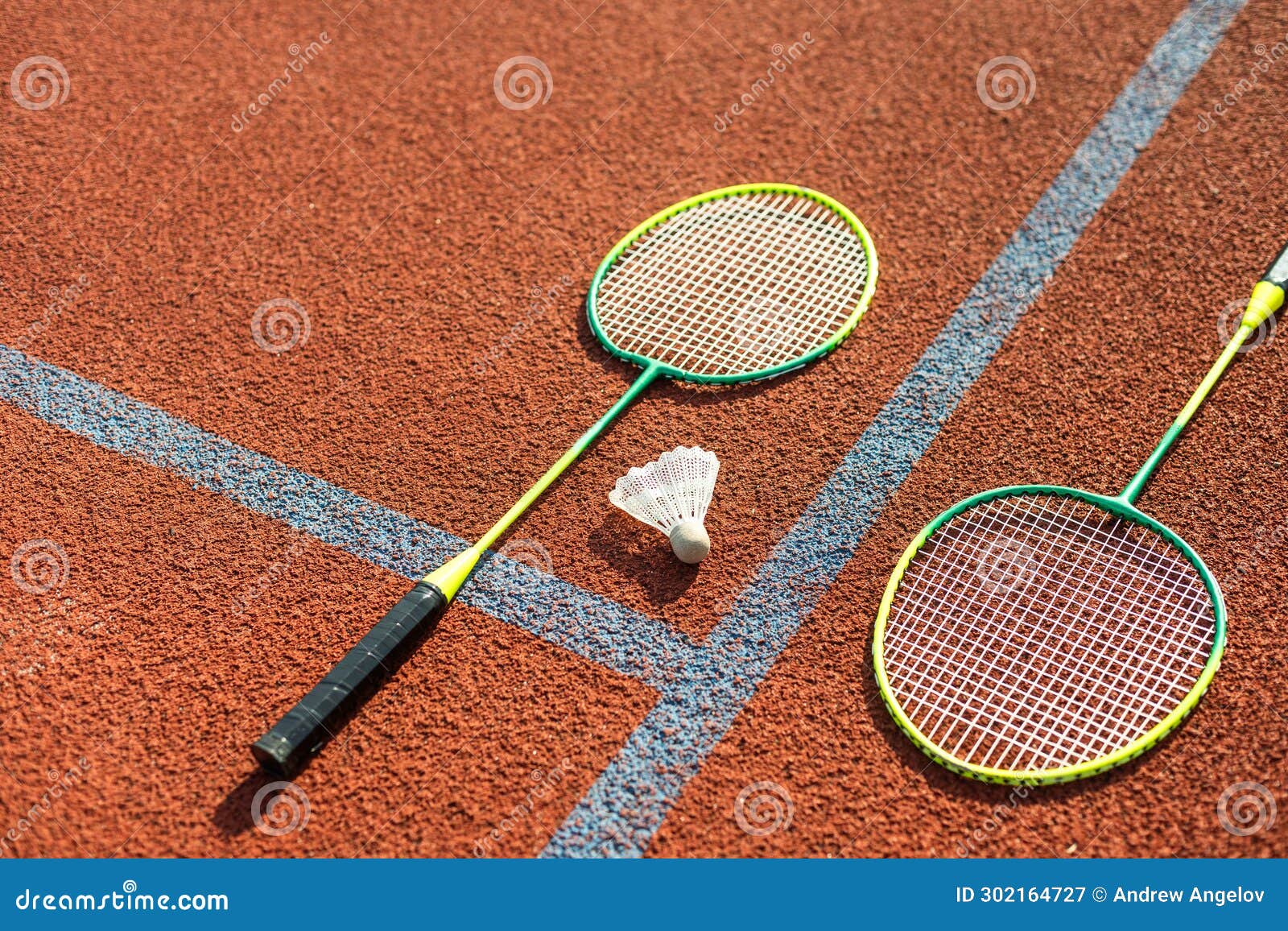 Badminton Shuttlecocks and Racket, Placed in the Corner of a Synthetic ...