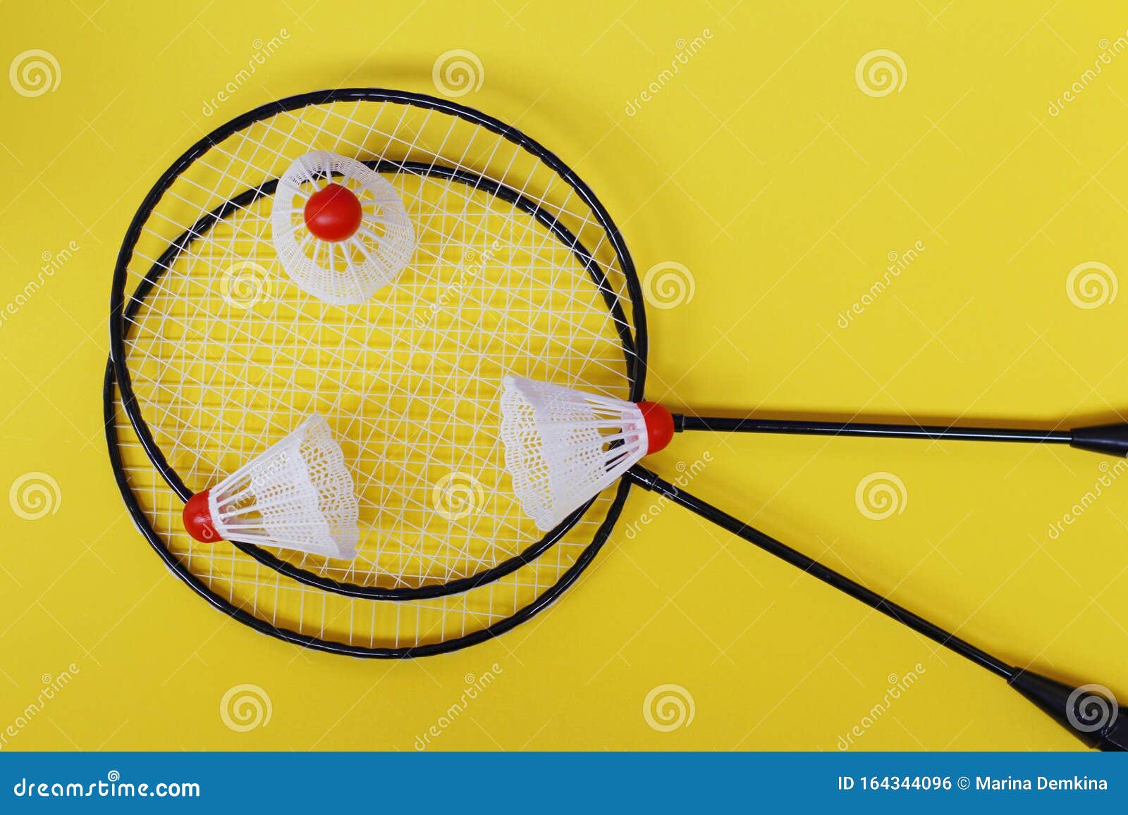 Badminton. Three Shuttlecocks And Two Badminton Rackets Royalty-Free ...