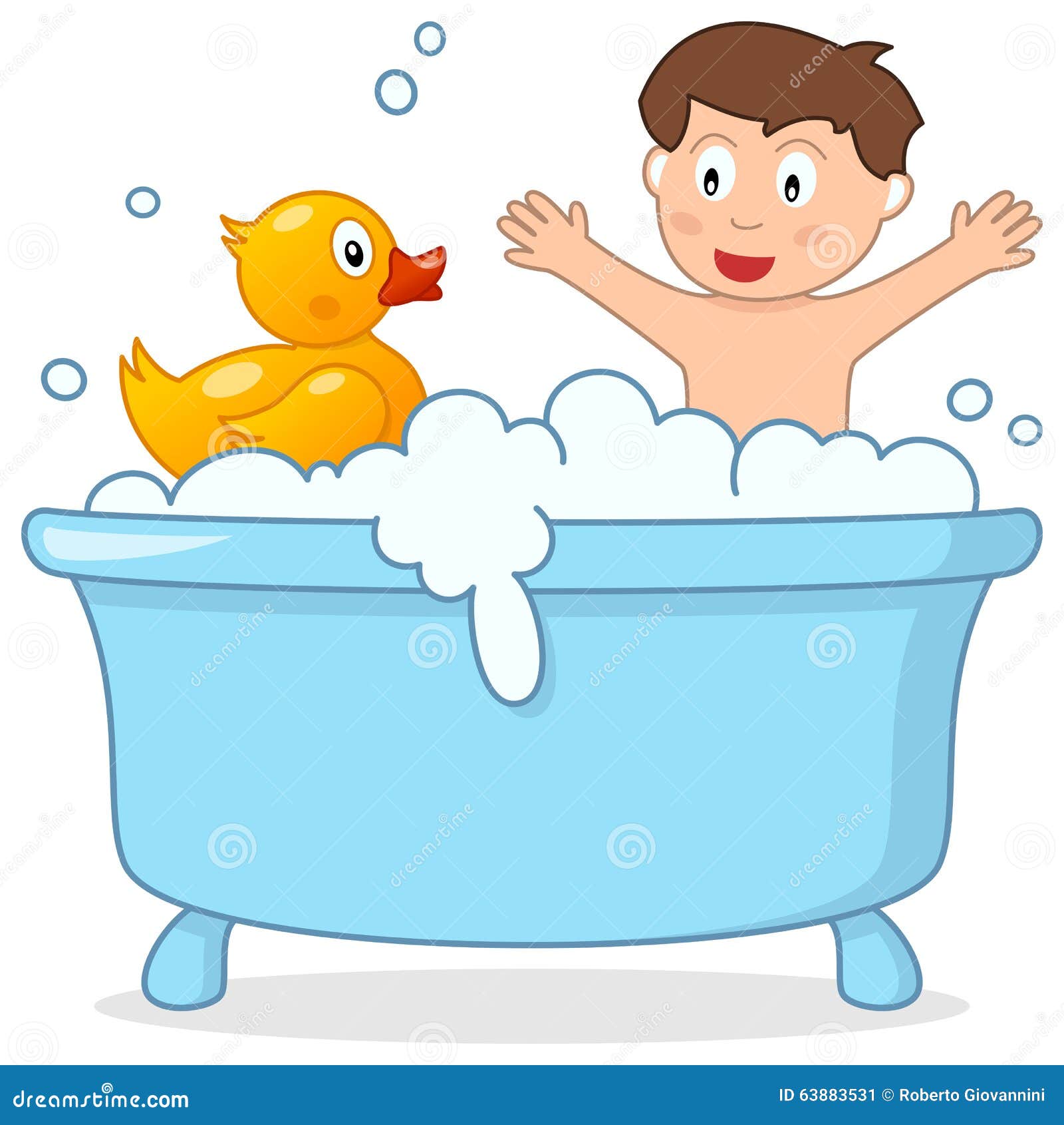 Badtijd Met Little Boy & Rubbereend Vector Illustratie - Illustration ...