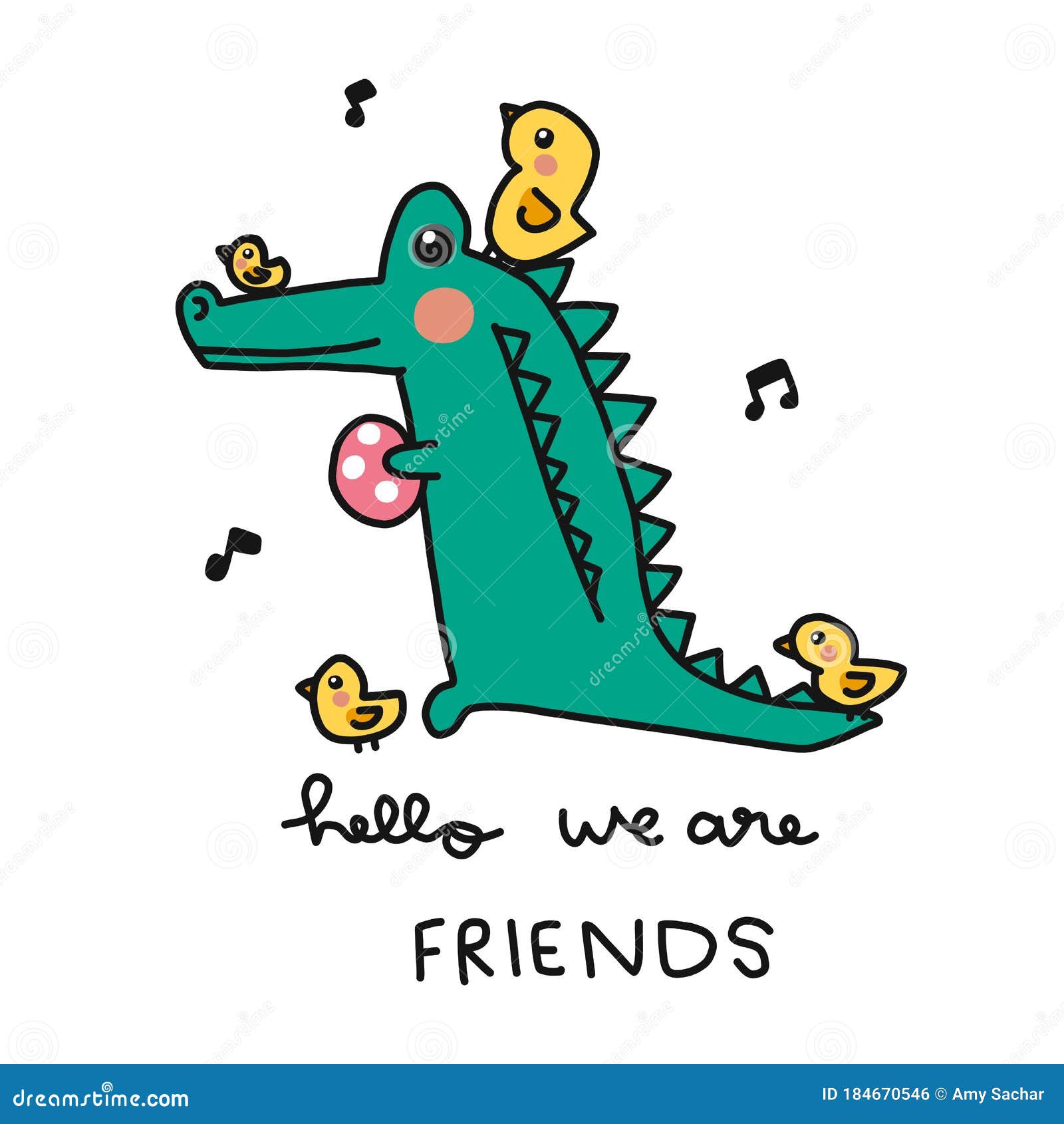 Hello we are Friends, Crocodile with Little Birds Cartoon Illustration ...