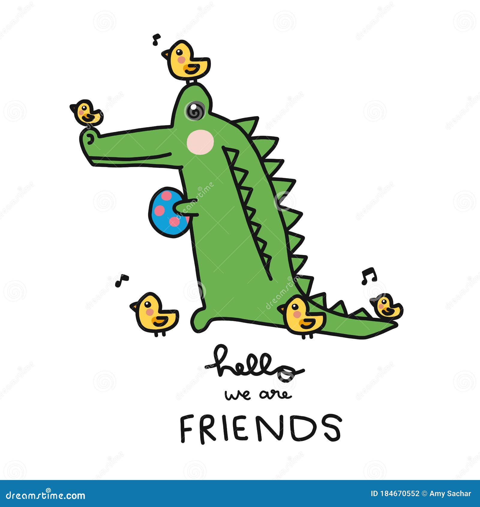 Hello we are Friends, Crocodile with Little Birds Cartoon Illustration ...