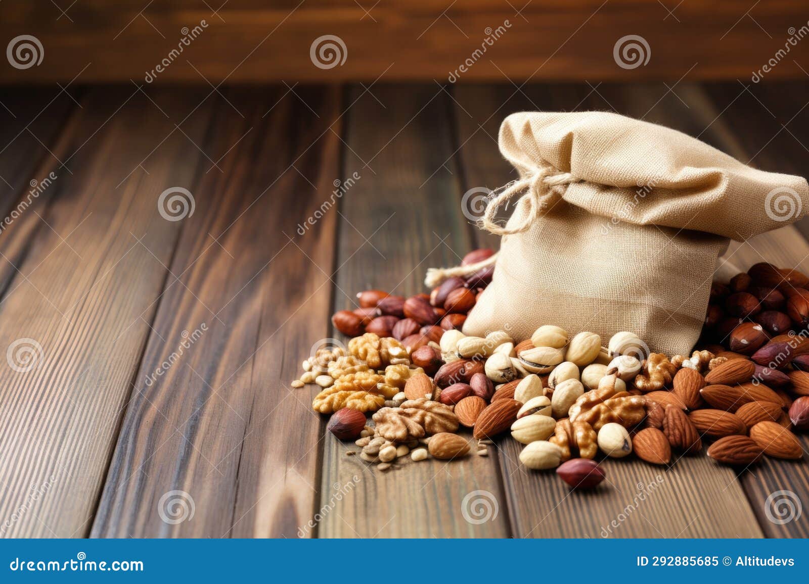Bag of Assorted Nuts on Wooden Table Stock Image - Image of nuts, still ...