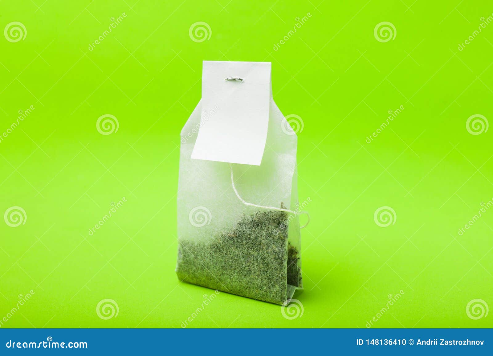 A Bag of Black Tea with an Empty Label on a Green Background Stock ...
