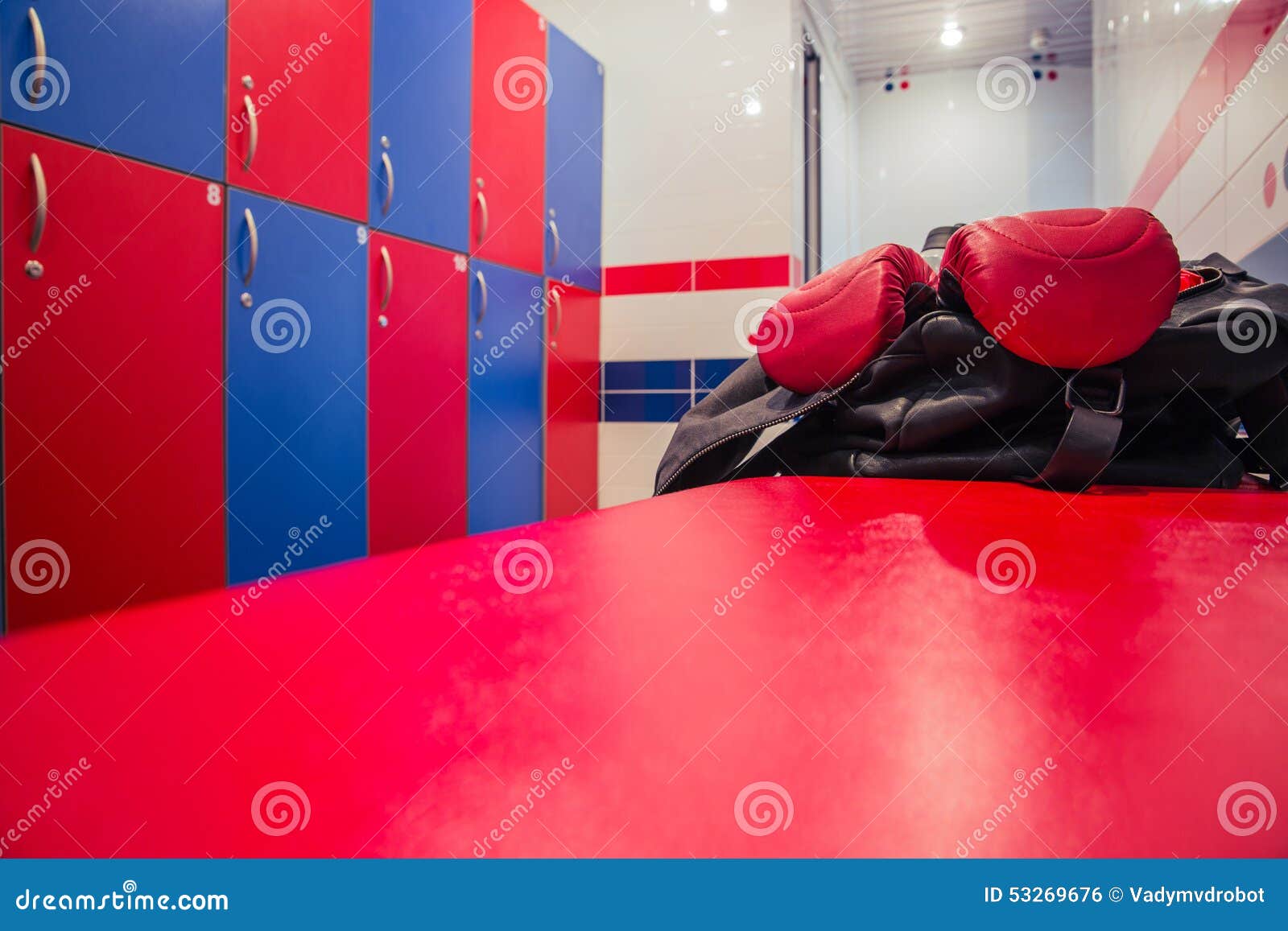 Bag with Boxing Gloves in Locker Room Stock Photo - Image of room ...