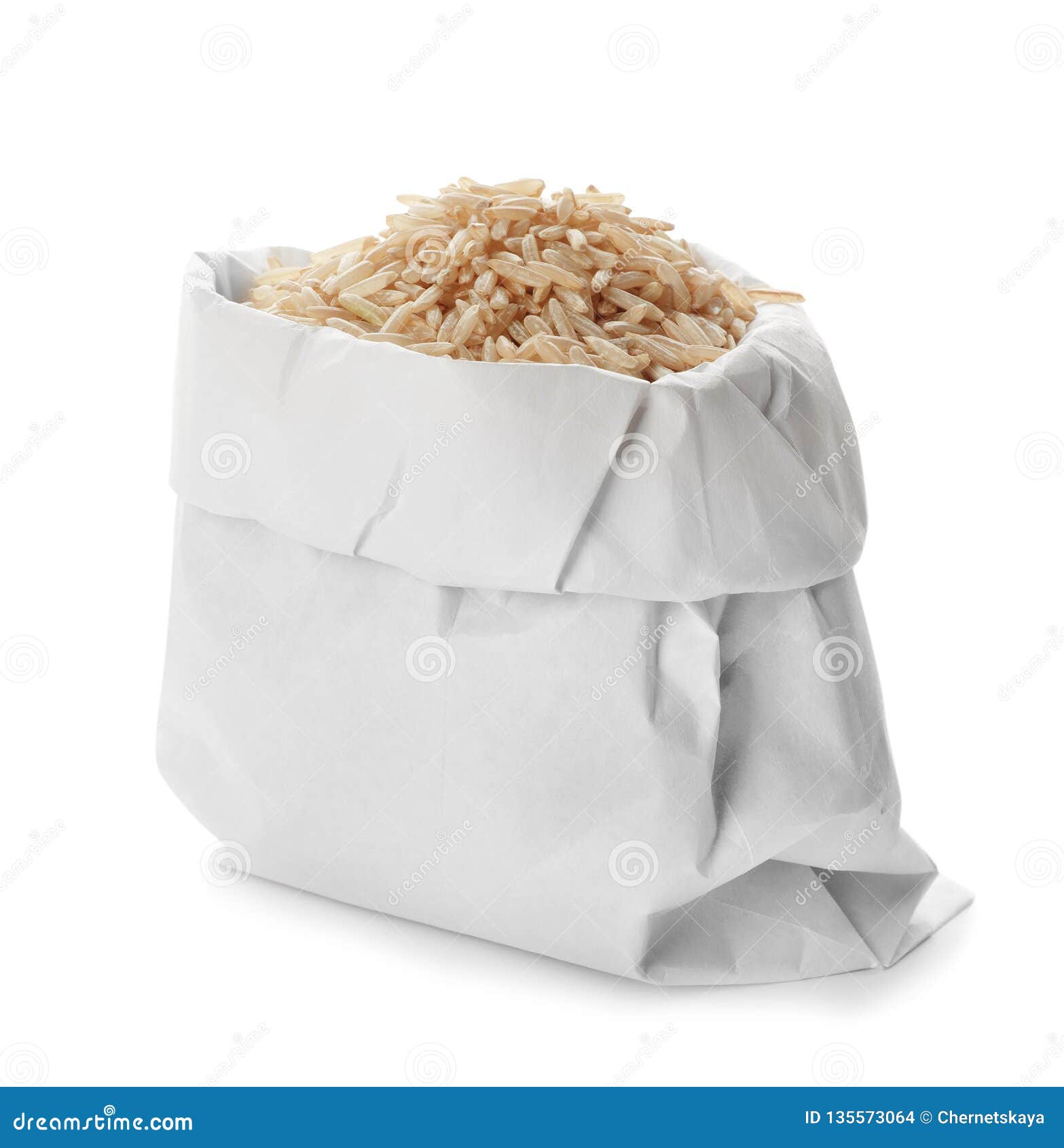 Bag with Brown Rice on White Stock Photo - Image of chinese, corn ...