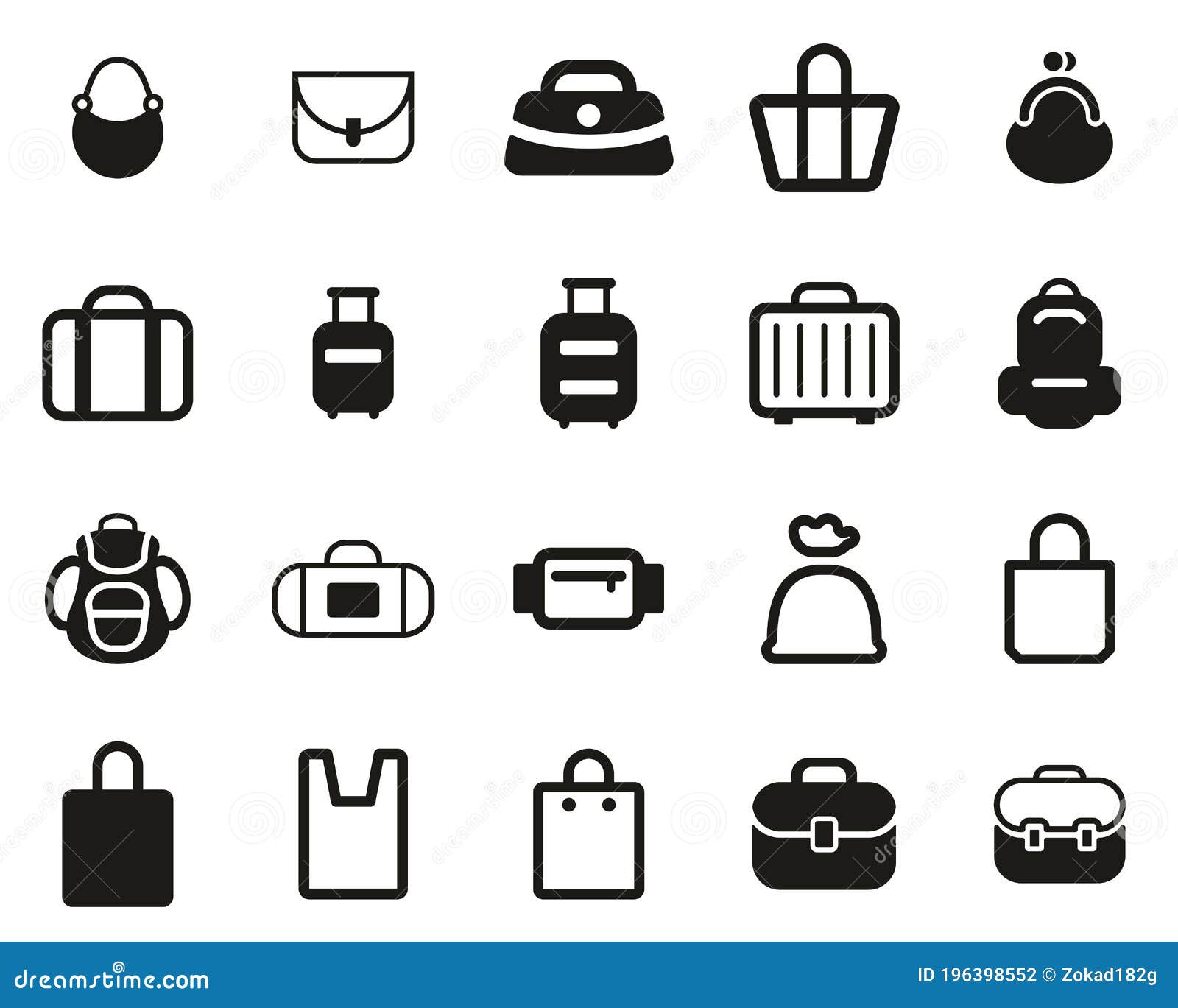 Bag or Case Icons Black & White Set BIG Stock Vector - Illustration of ...