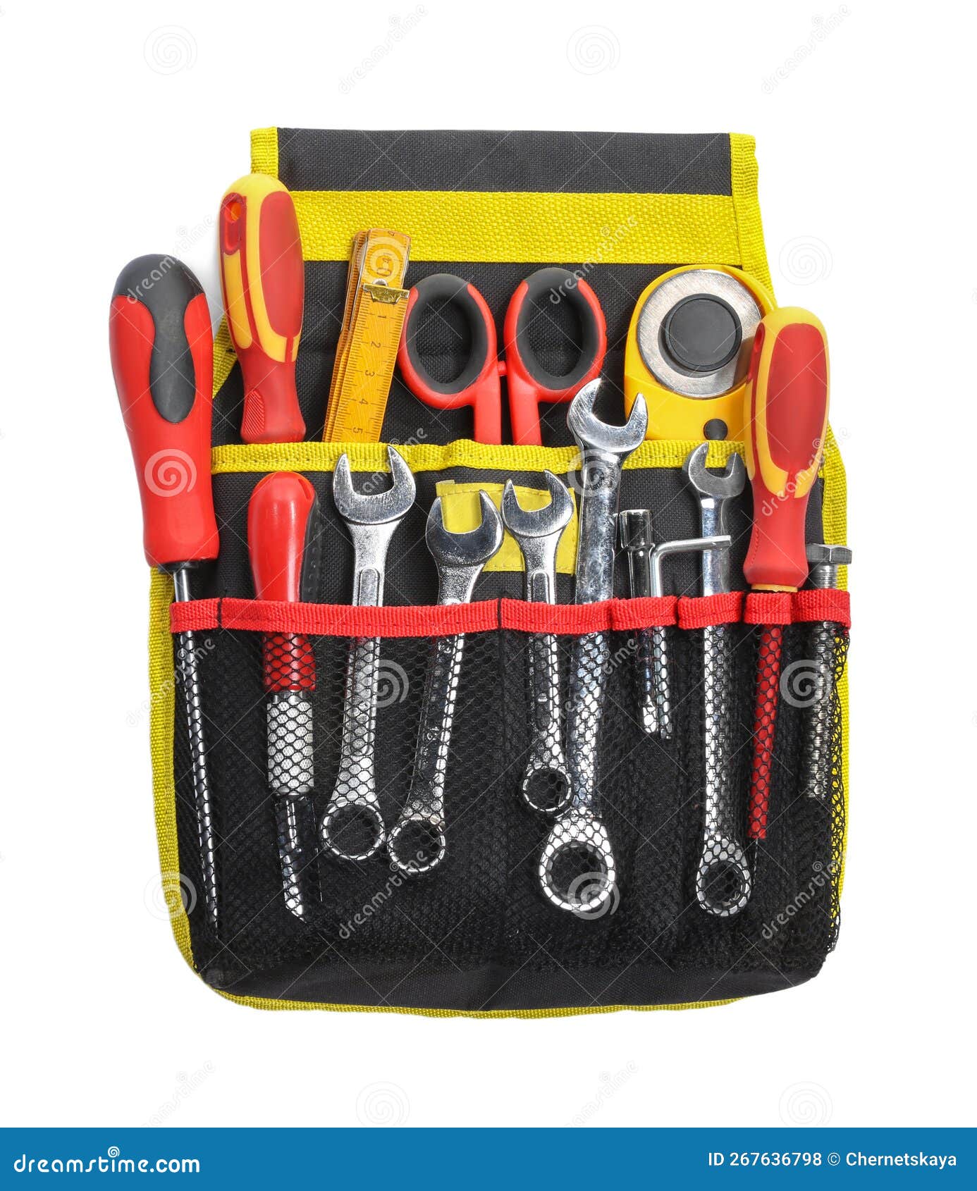 Bag with Different Tools Isolated on White, Top View Stock Photo ...