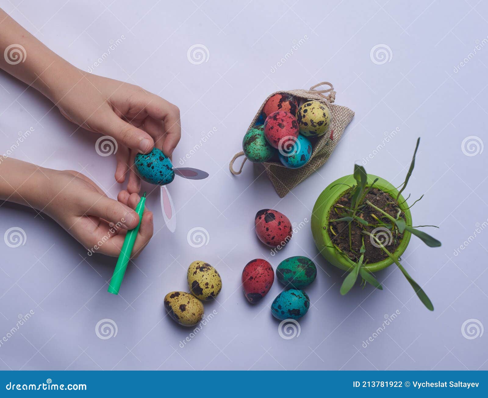 A Bag of Easter Eggs and a Pot of Weed Stock Photo - Image of festive ...