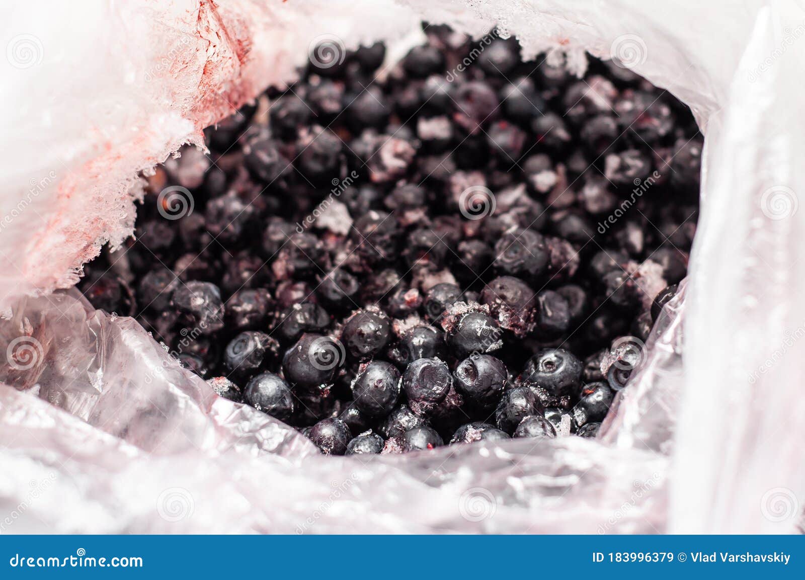 A Bag of Frozen Blueberries in a Bag, Focus on the Foreground Stock ...