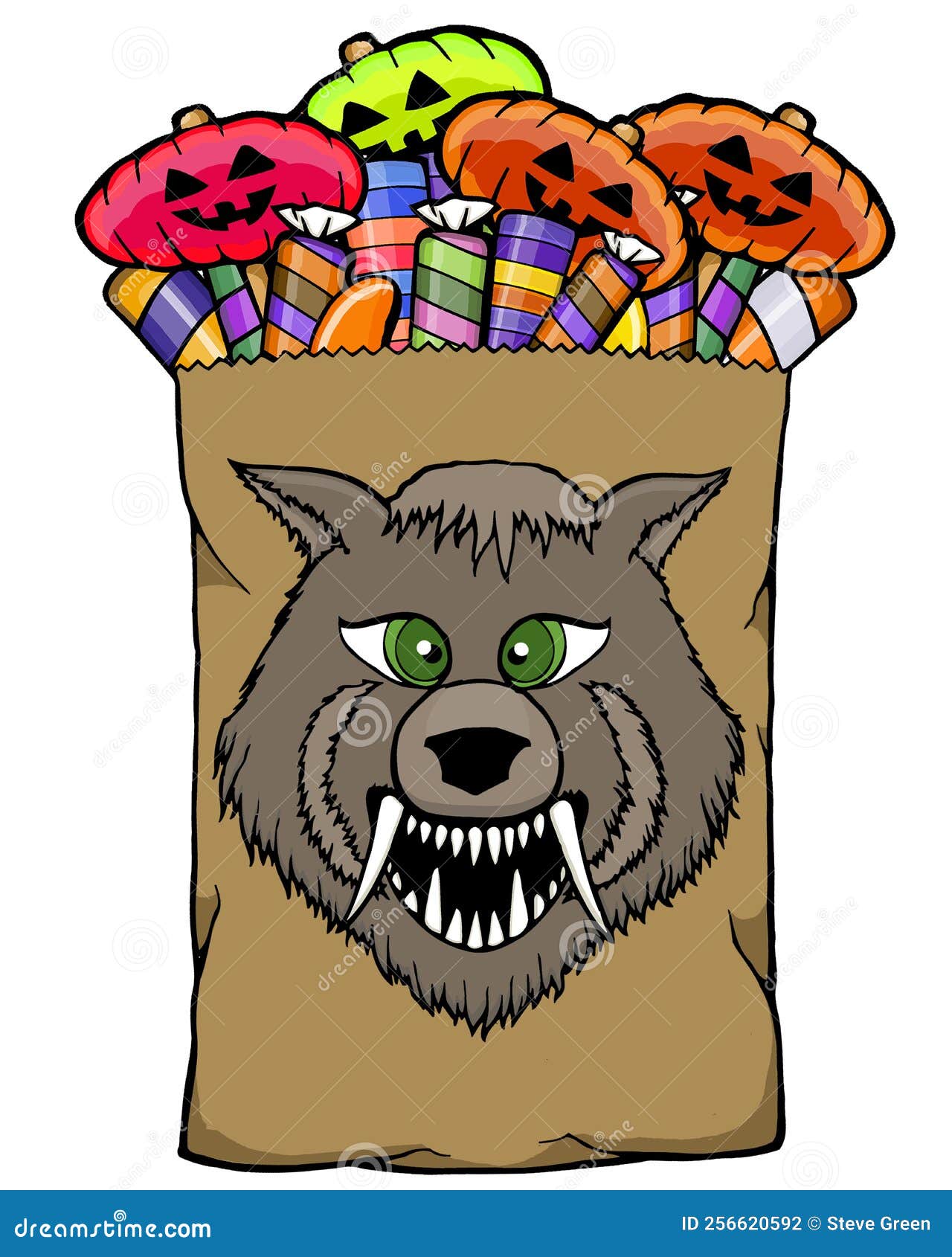 Bag Full of Halloween Candy with Werewolf Face Stock Vector ...