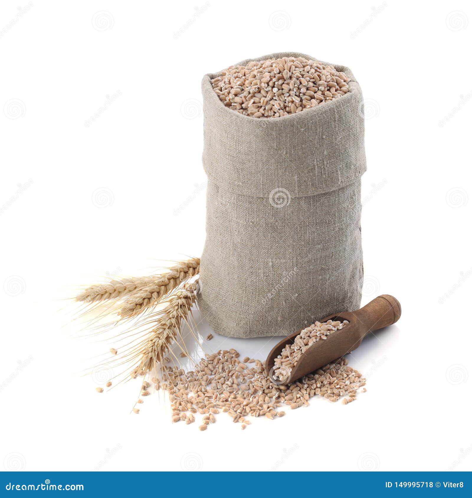 Bag with Grains and Scoop Isolated on White Stock Photo - Image of ...