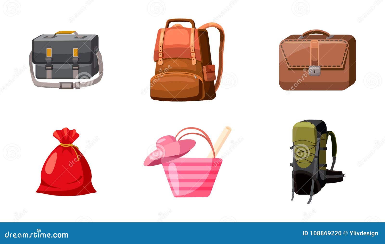 Bag Icon Set, Cartoon Style Stock Vector - Illustration of equipment ...