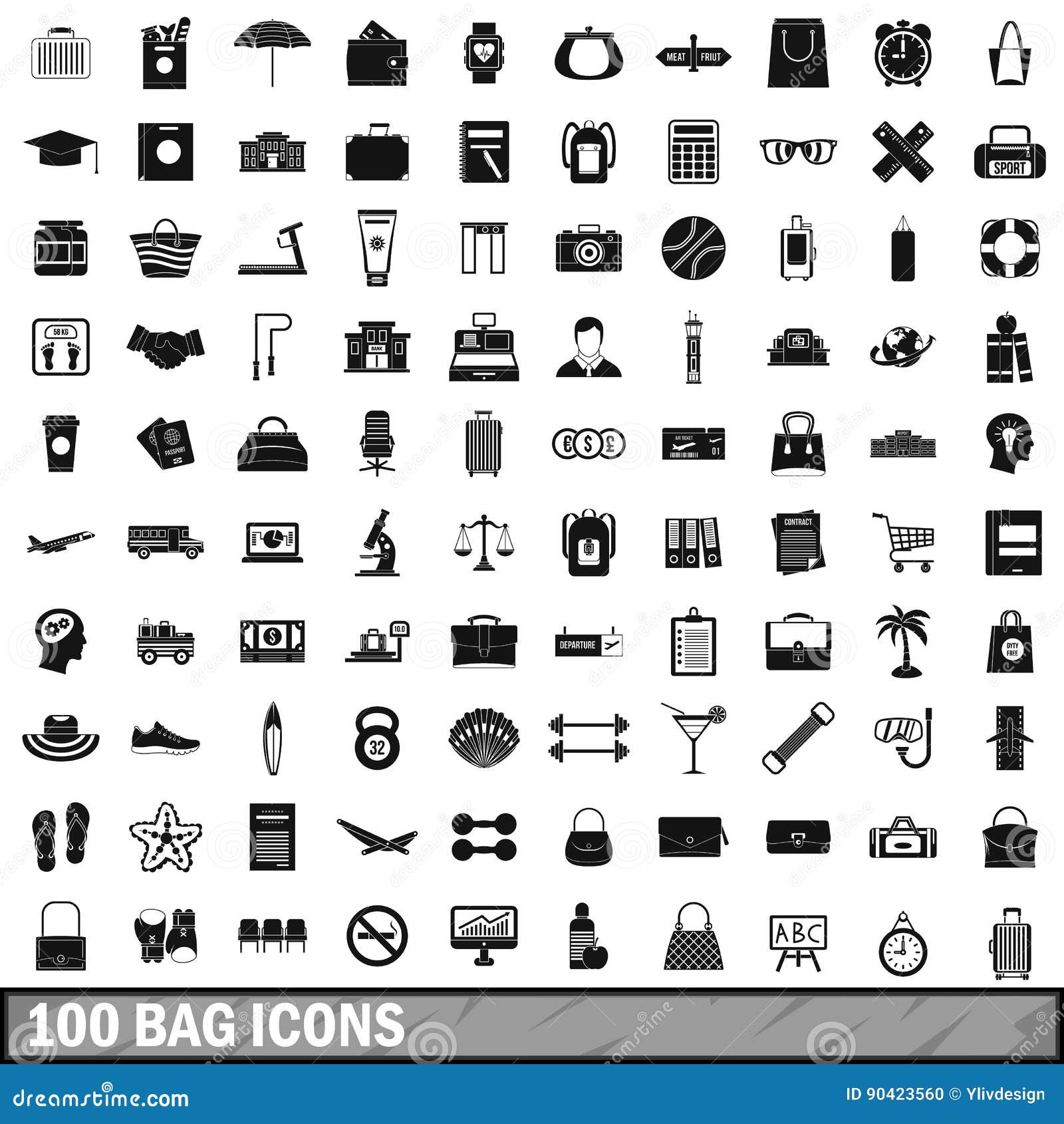 100 Bag Icons Set, Simple Style Stock Vector - Illustration of simple ...