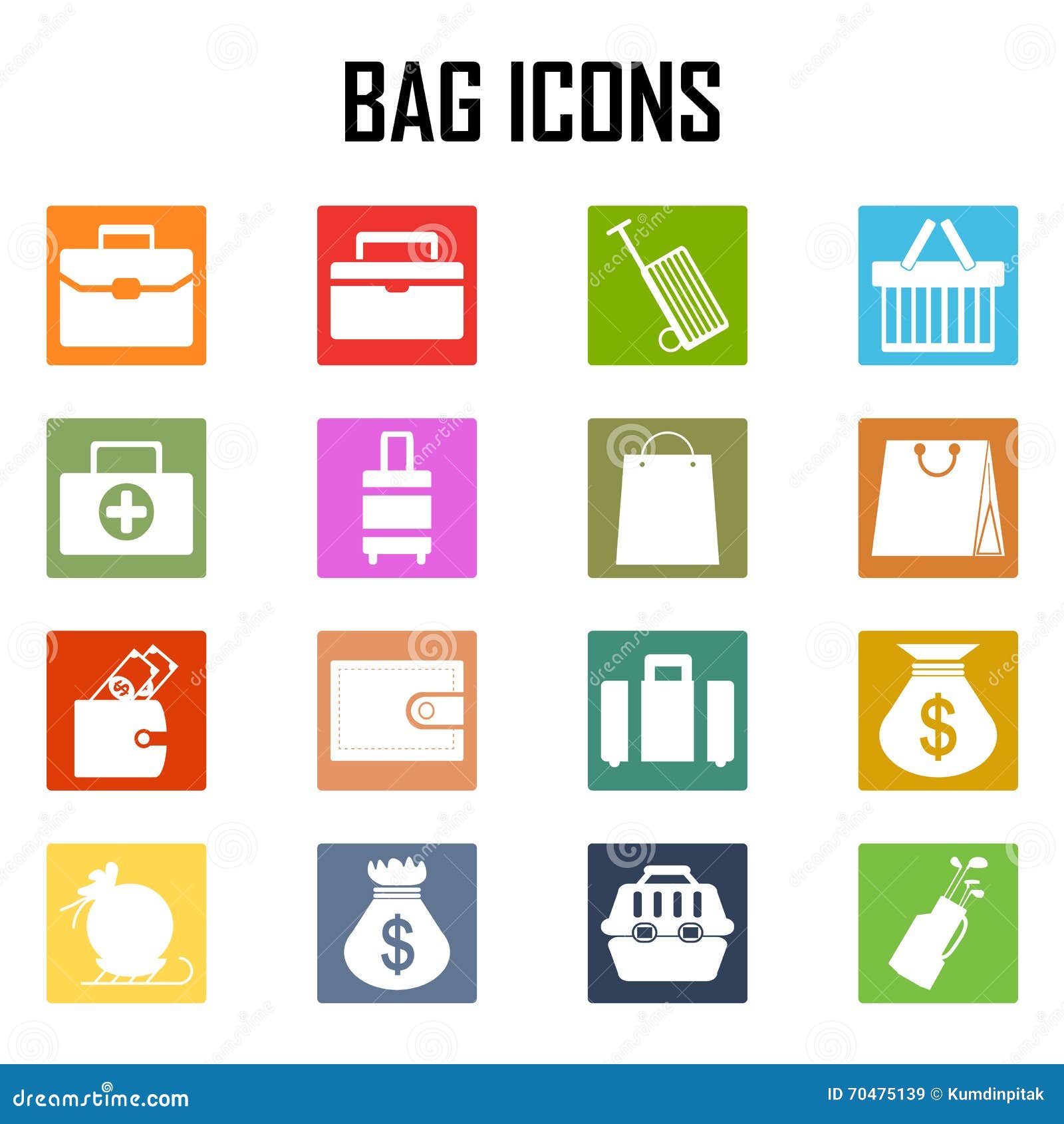 Bag icons set. stock vector. Illustration of carry, sign - 70475139