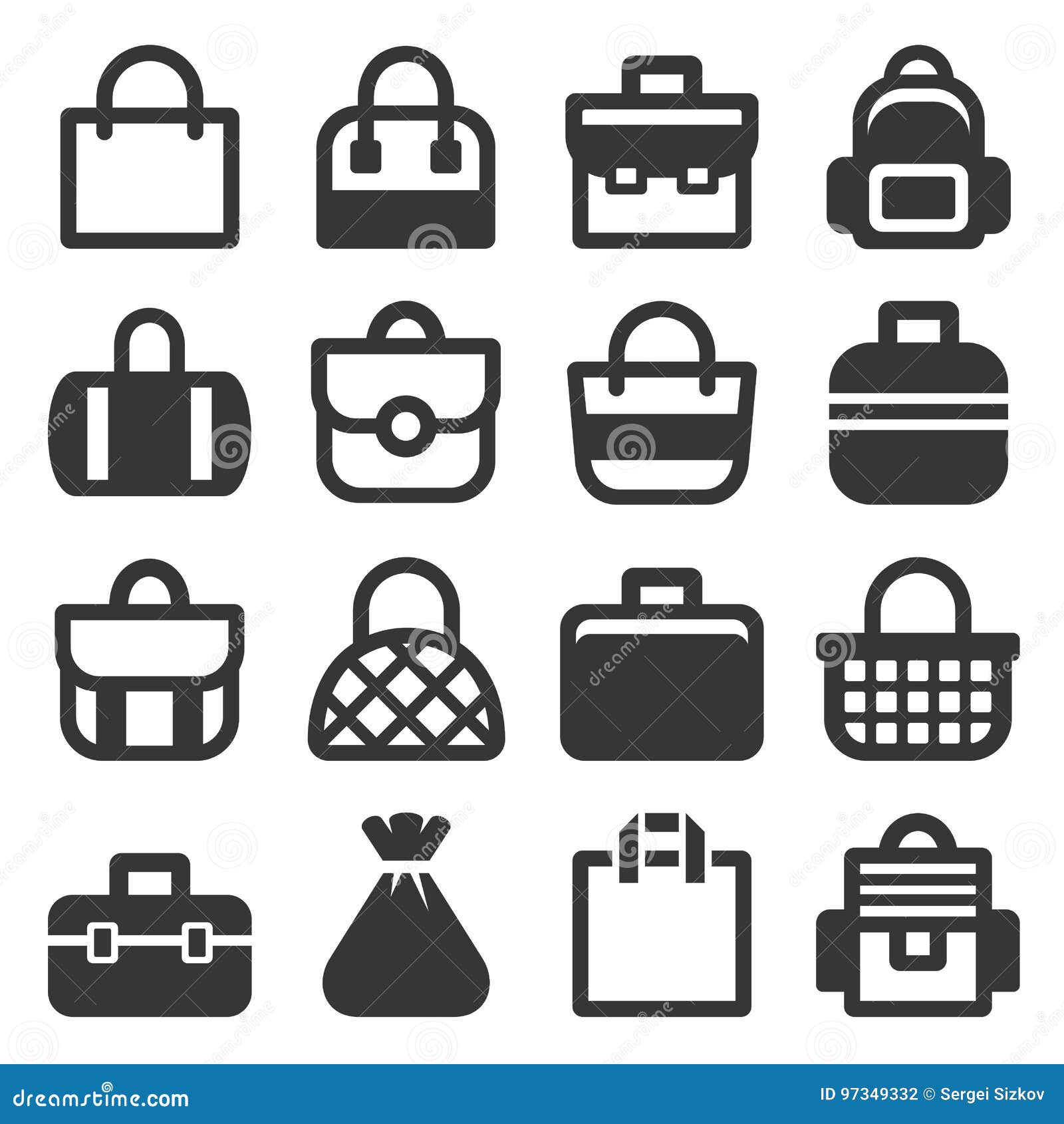 Bag Icons Set stock vector. Illustration of idea, design - 97349332