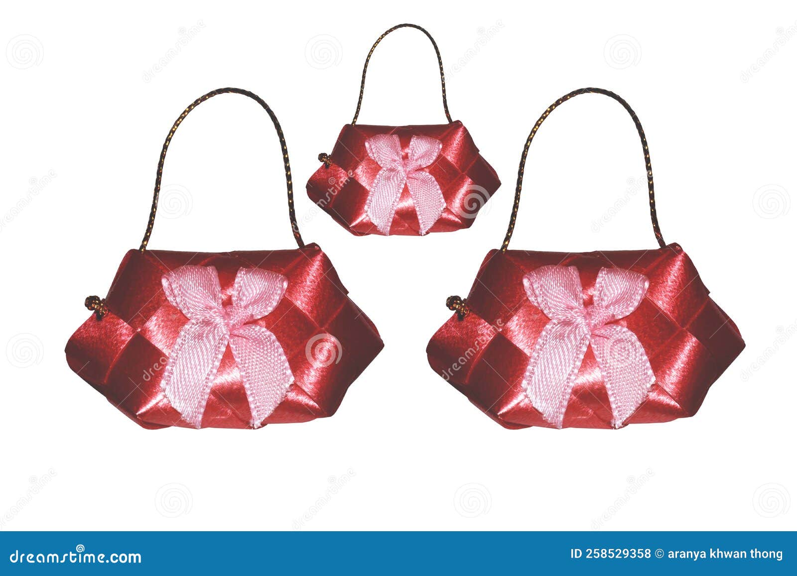 The Bag Model is Made of Cute Red Ribbon Separating with White Ground ...