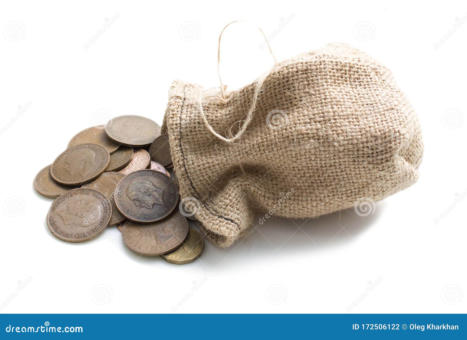Bag of old copper coins stock photo. Image of pirates - 172506122