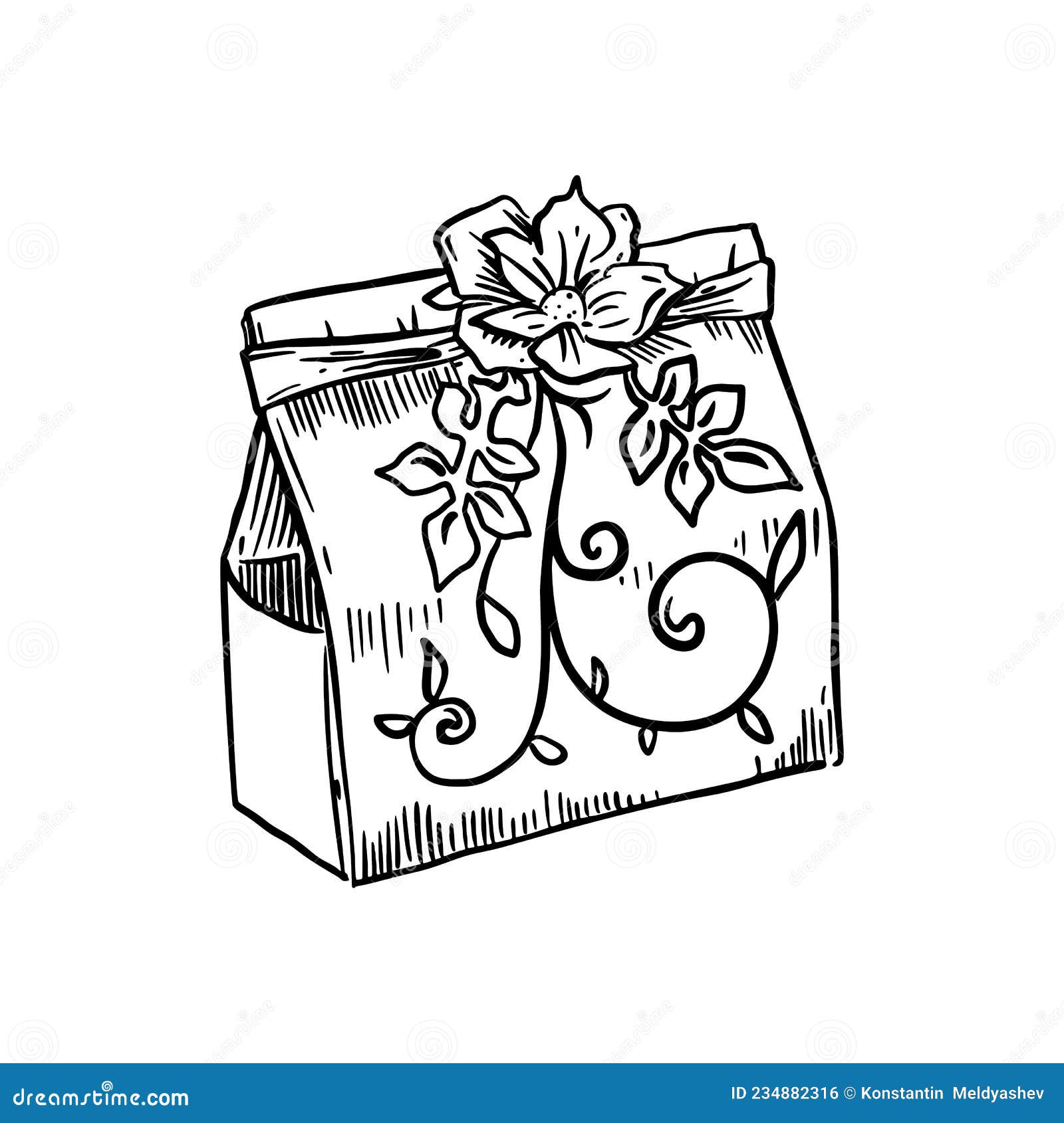 Bag with Patterns and a Flower Sketch Vector Illustration Hand Draw ...