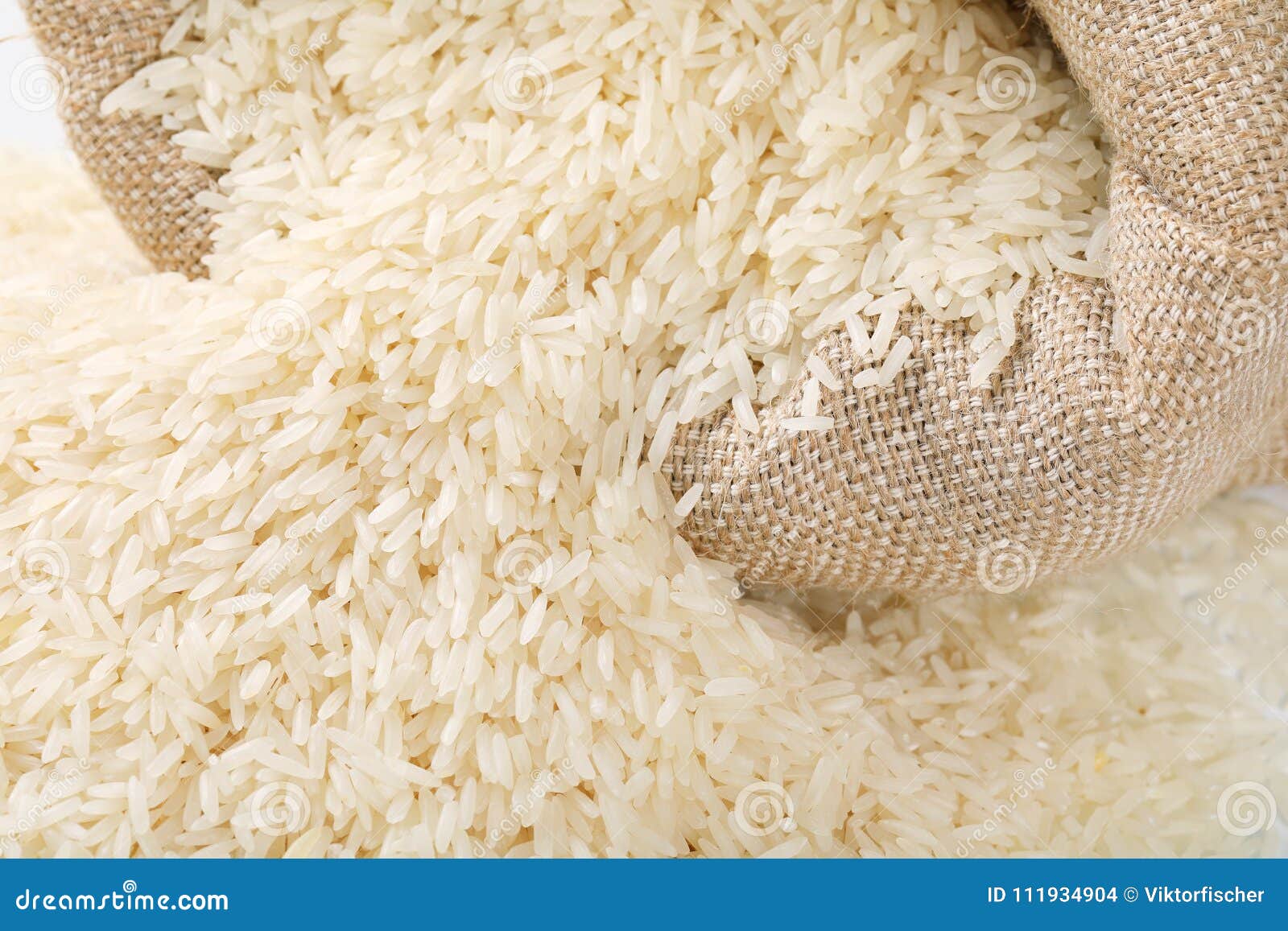 Bag and Pile of White Long Grained Rice Stock Photo - Image of ...