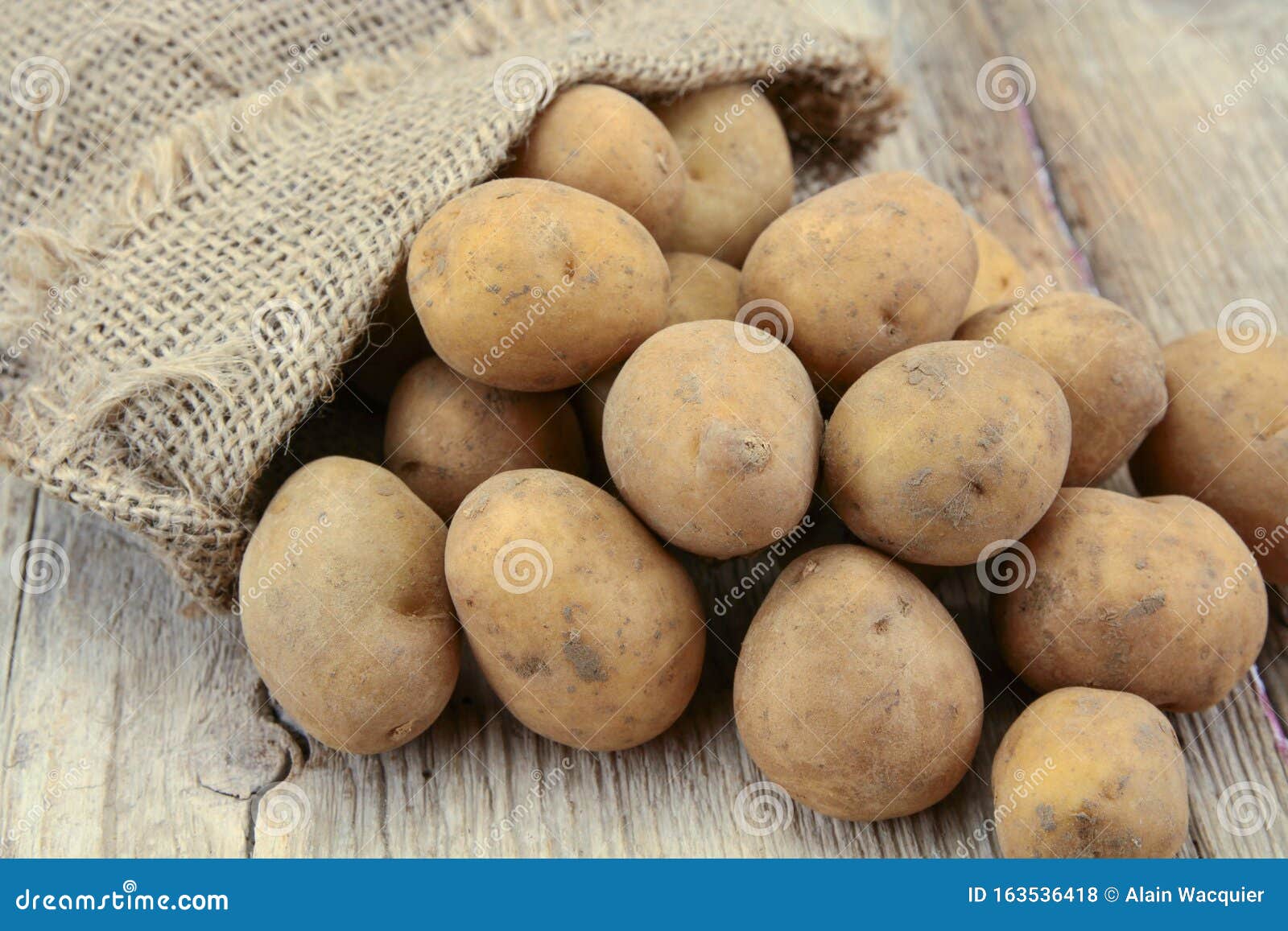 Bag of potatoes stock photo. Image of burlap, wooden - 163536418