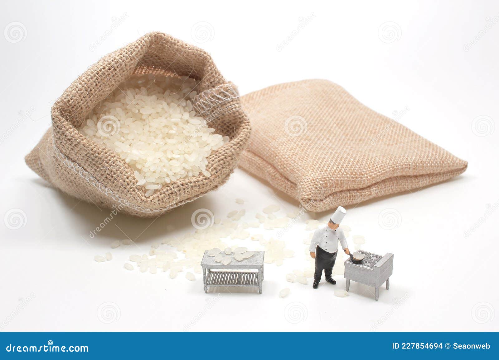 A Bag of Rice with the Figure of Chef Stock Photo - Image of kitchen ...