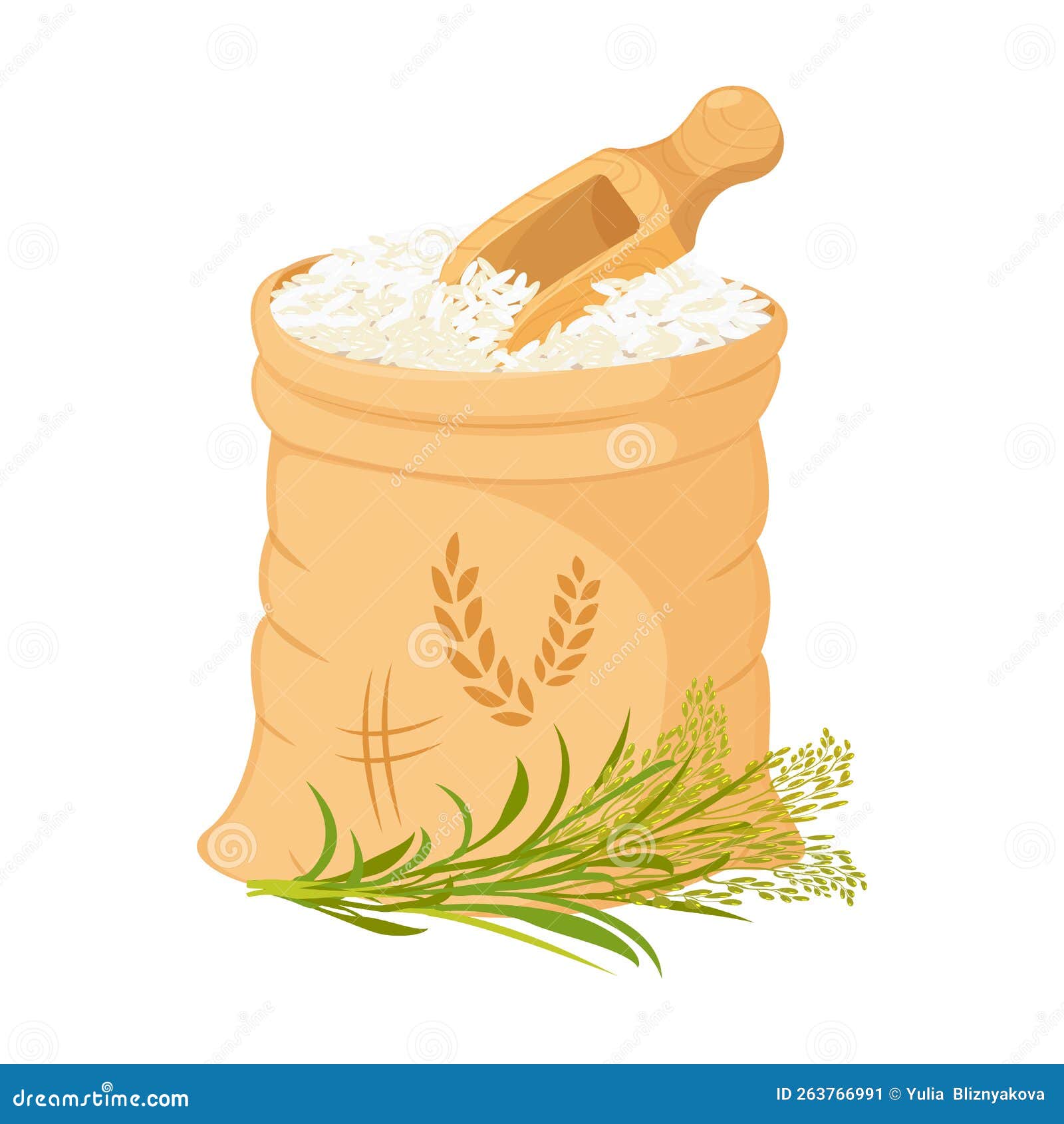 Bag Of Rice With Spatula. Grain Harvest In Open Package. Vector ...