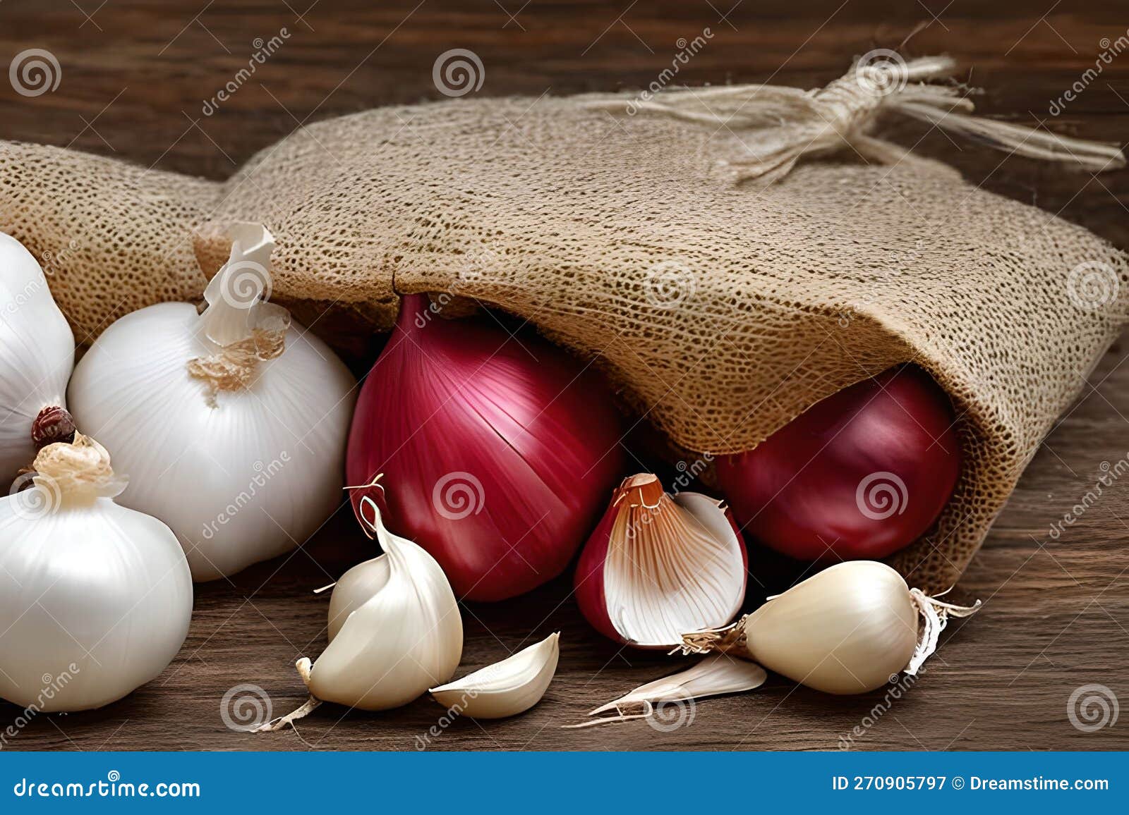 A Bag of Shallots and Garlic Stock Illustration - Illustration of spice ...