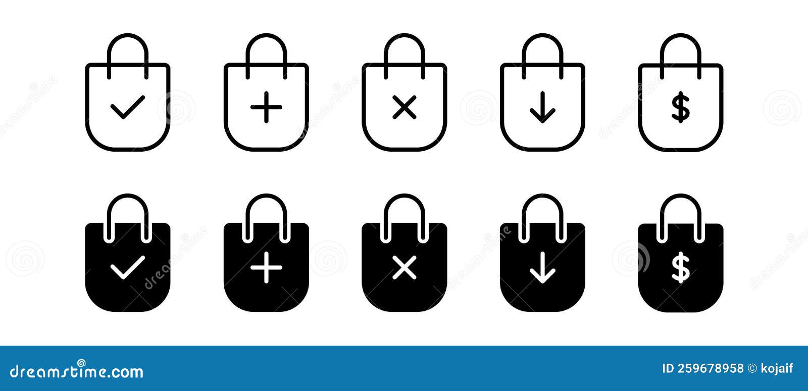 Bag Shopping Vector Icon Set. Symbol Adding Product To Purchases for ...