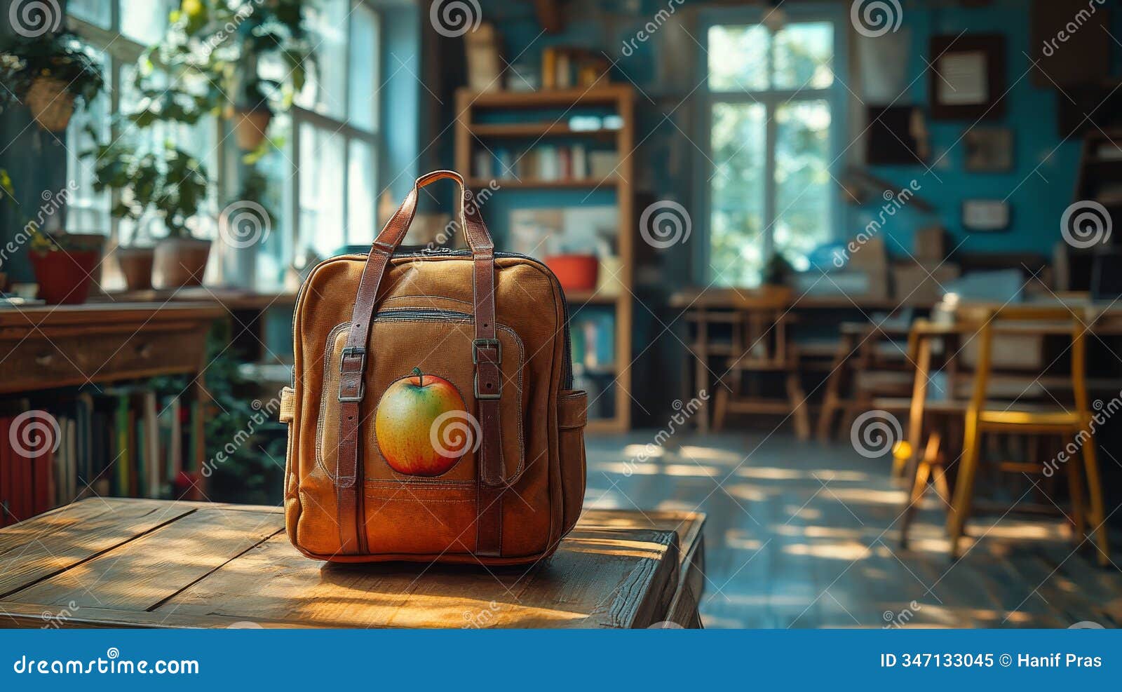 Bag Standing Lying on the Classroom Table Stock Illustration ...