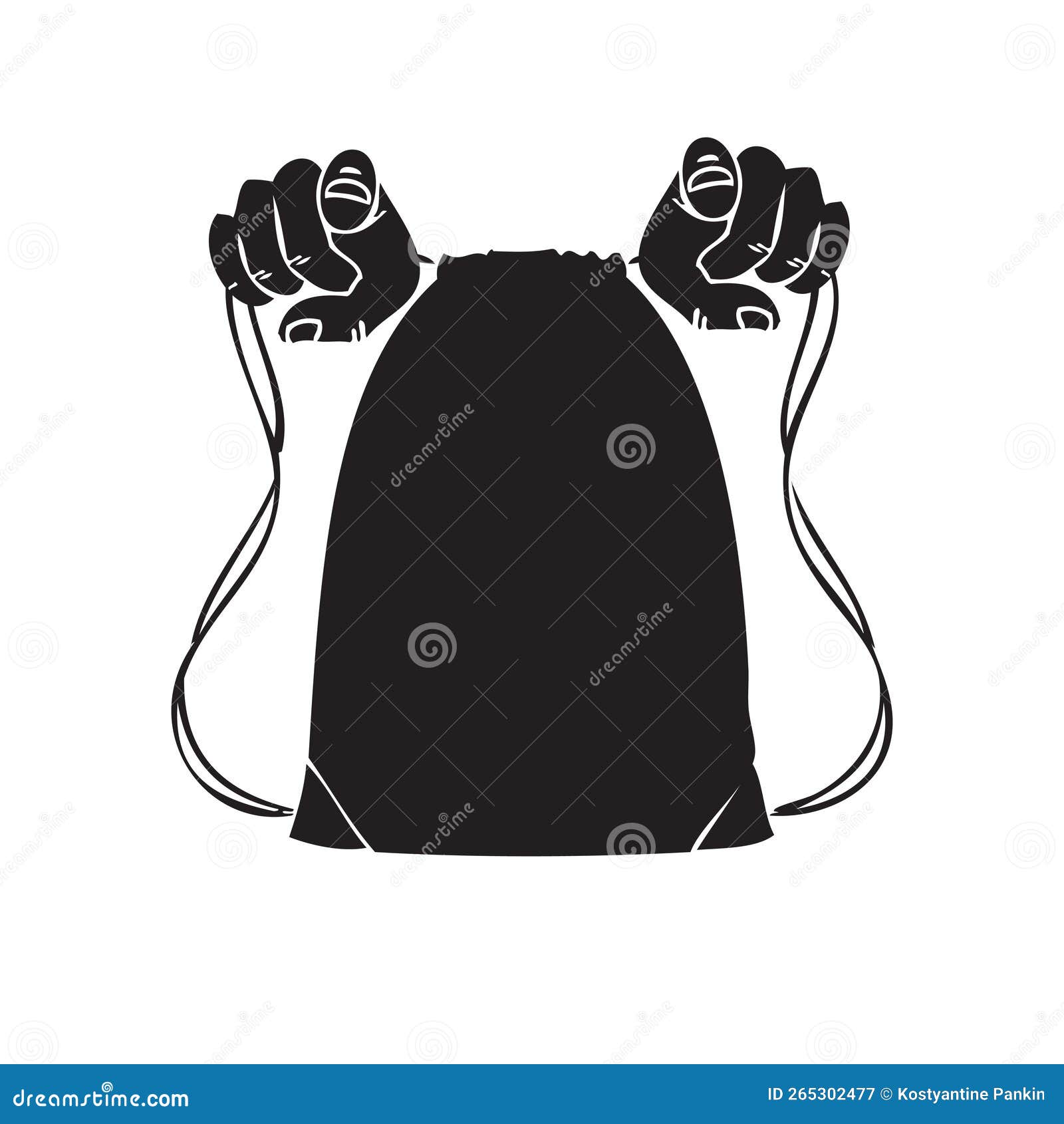 Bag with strings in hand stock vector. Illustration of cartoon - 265302477
