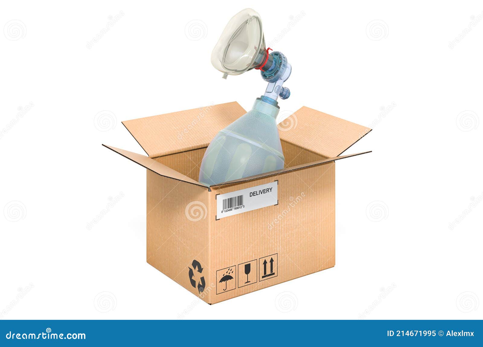 Bag Valve Mask, Ambu Bag Inside Cardboard Box, Delivery Concept. 3D ...