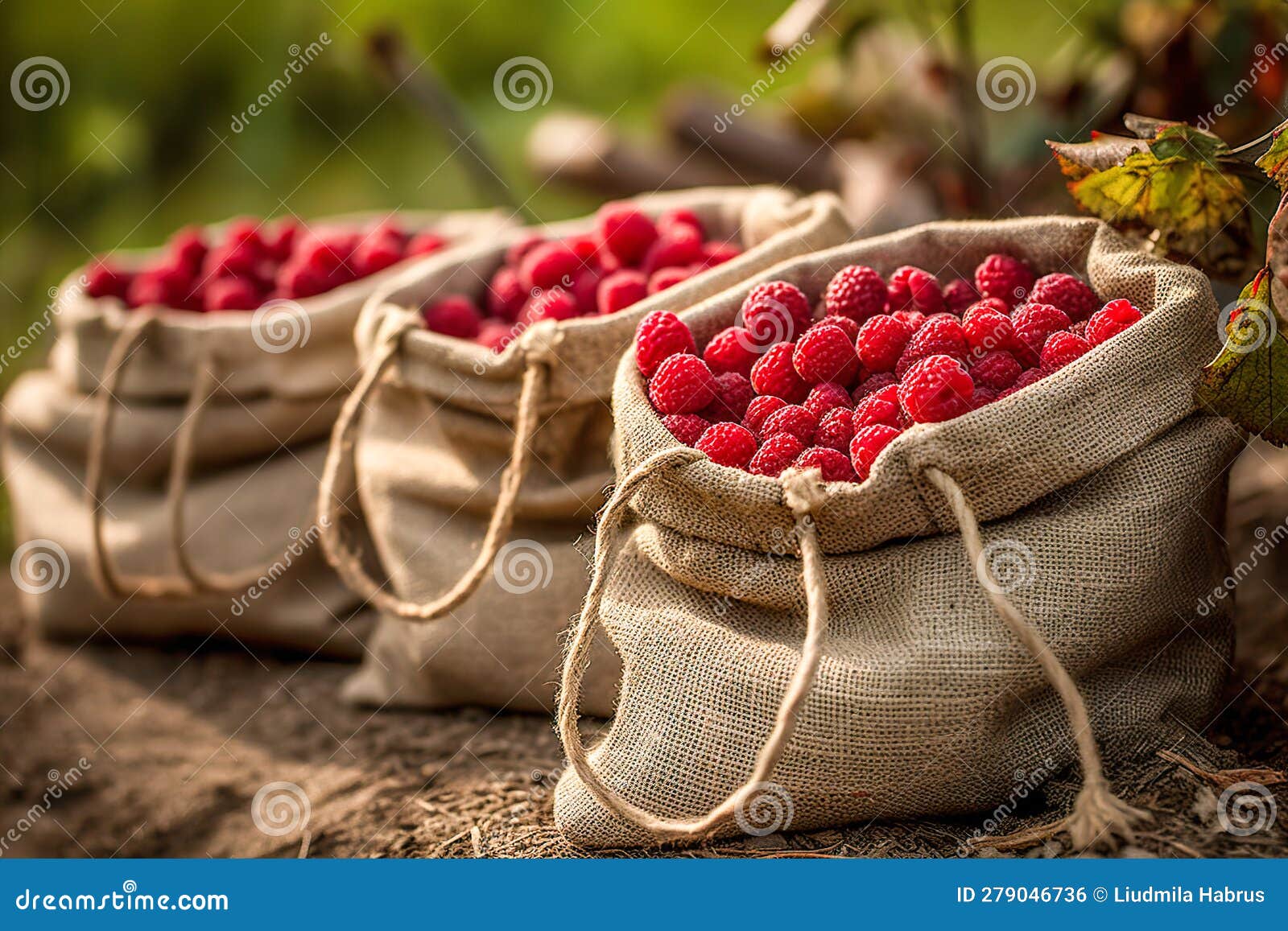 Bag of Wild Raspberries. Generative AI Stock Illustration ...