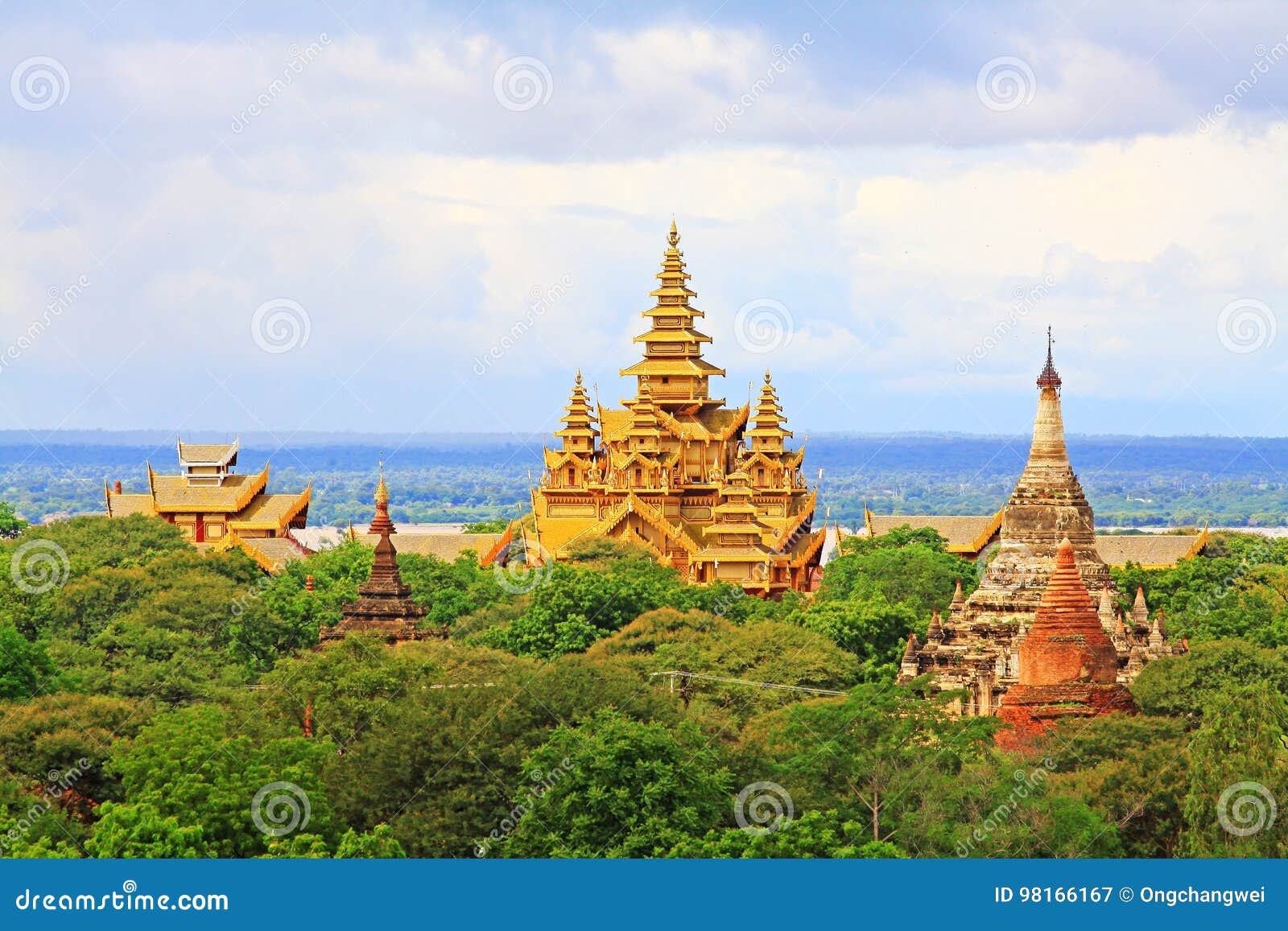 Bagan Archaeological Zone Panorama, Myanmar Stockbild - Bild von ruine ...