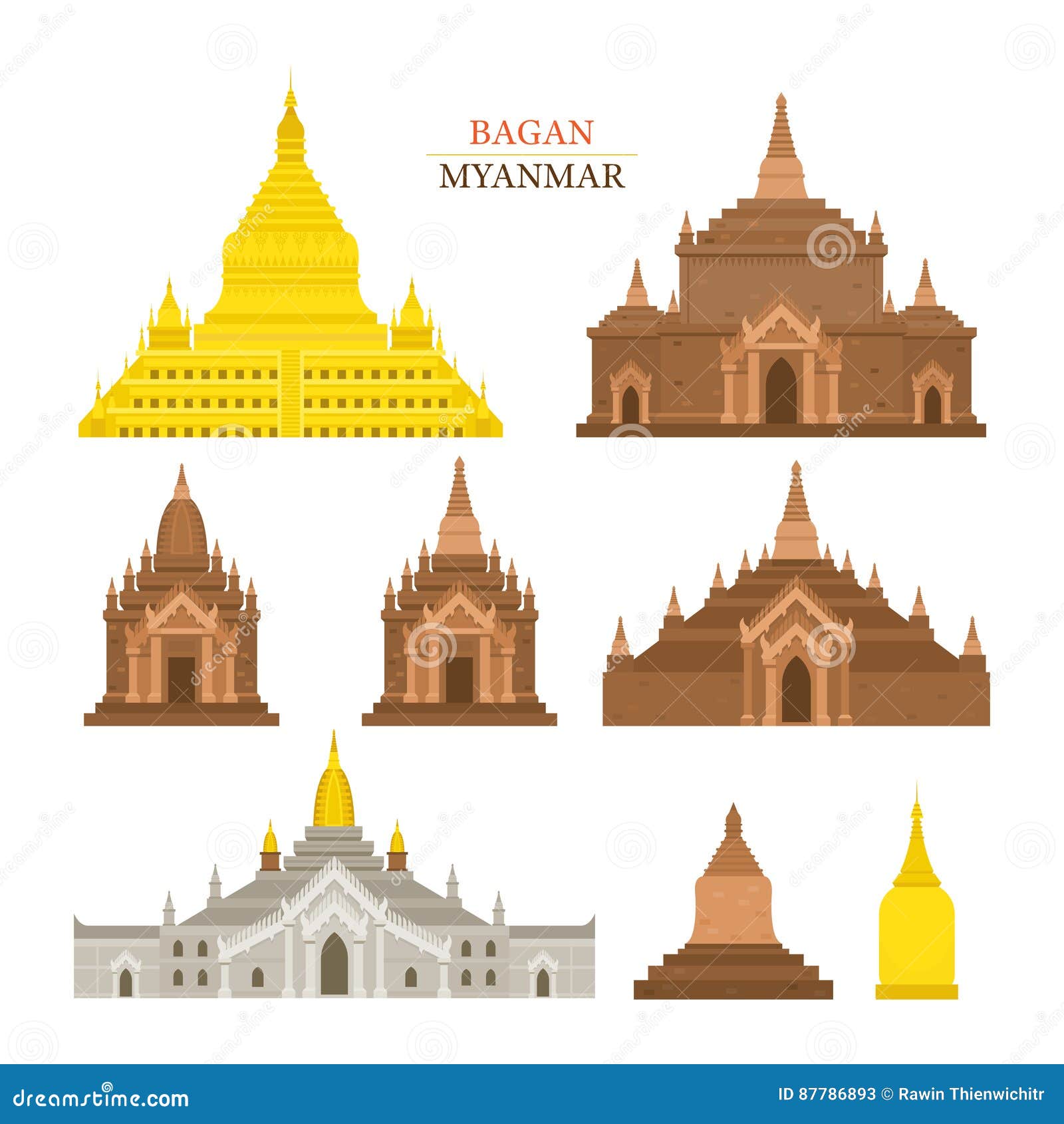 Myanmar Architecture Landmarks Skyline Vector Illustration ...