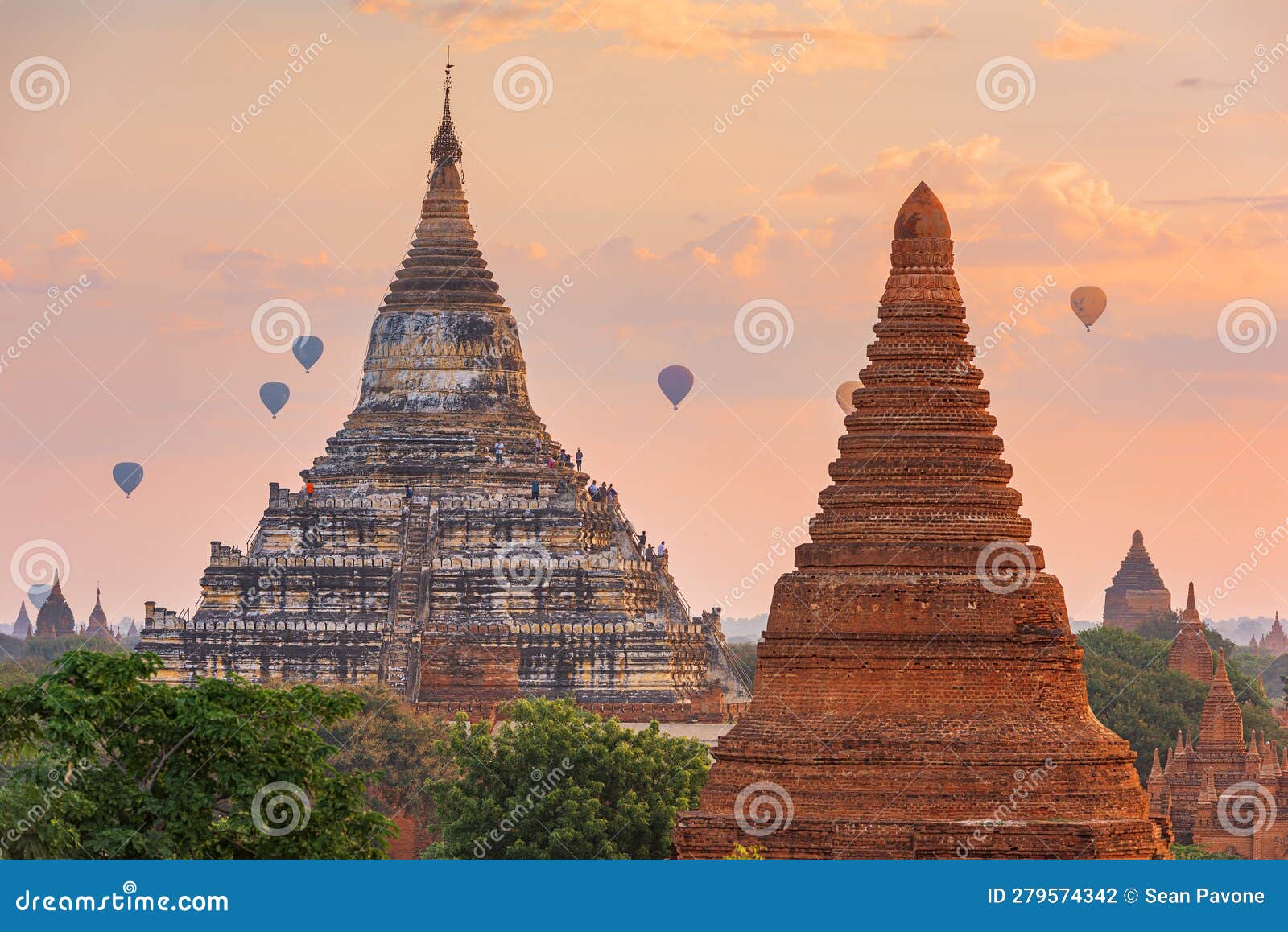 Bagan, Myanmar with Balloons Stock Photo - Image of region, evening ...
