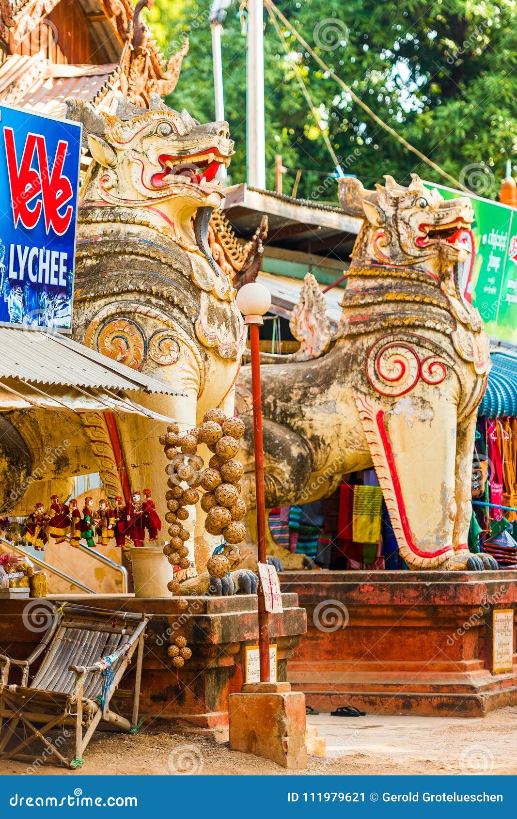 BAGAN, MYANMAR - DECEMBER 1, 2016: View of Dragon Sculpture. Close-up ...