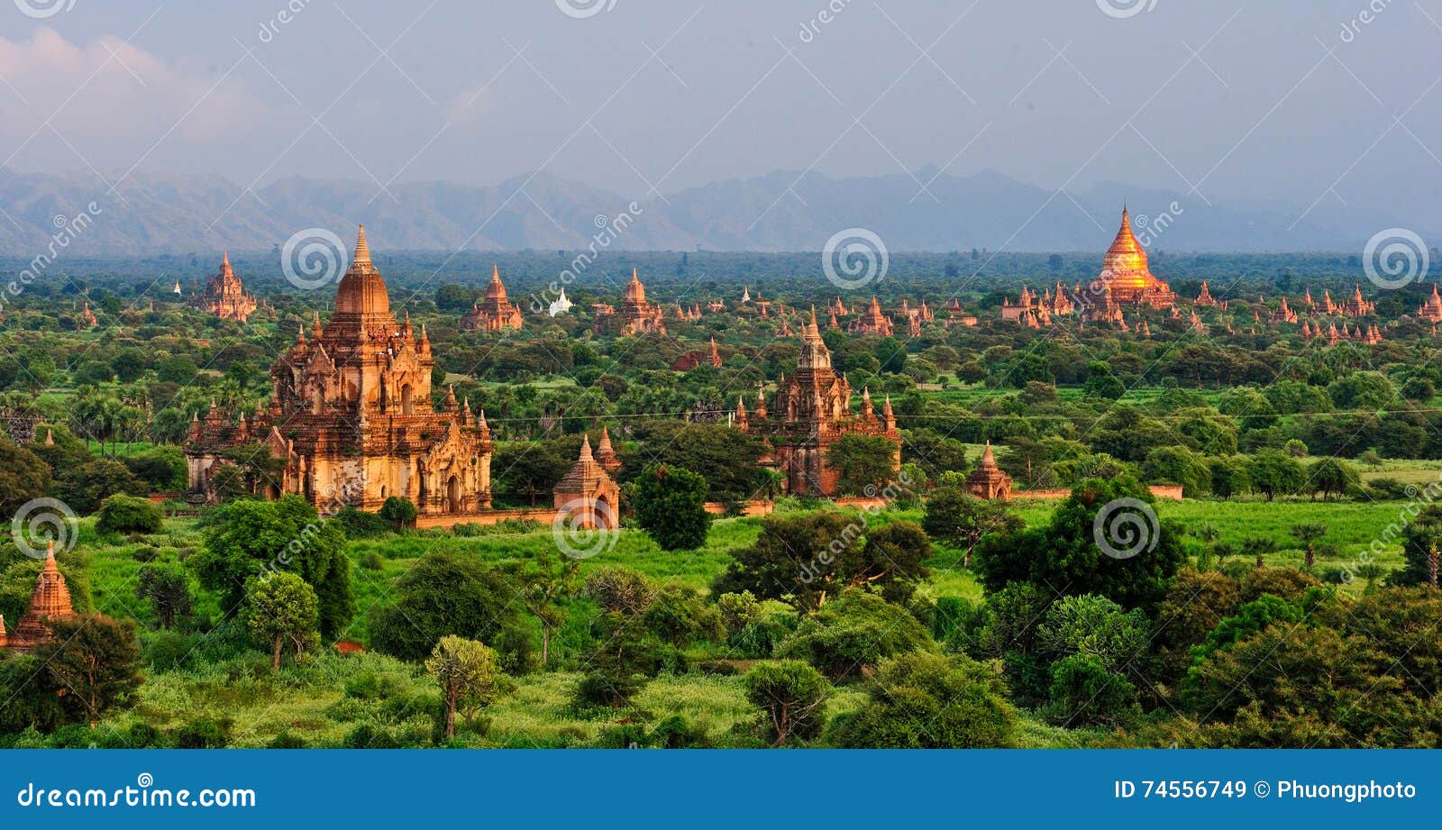 Bagan temples at sunset stock image. Image of bagan, sunny - 74556749