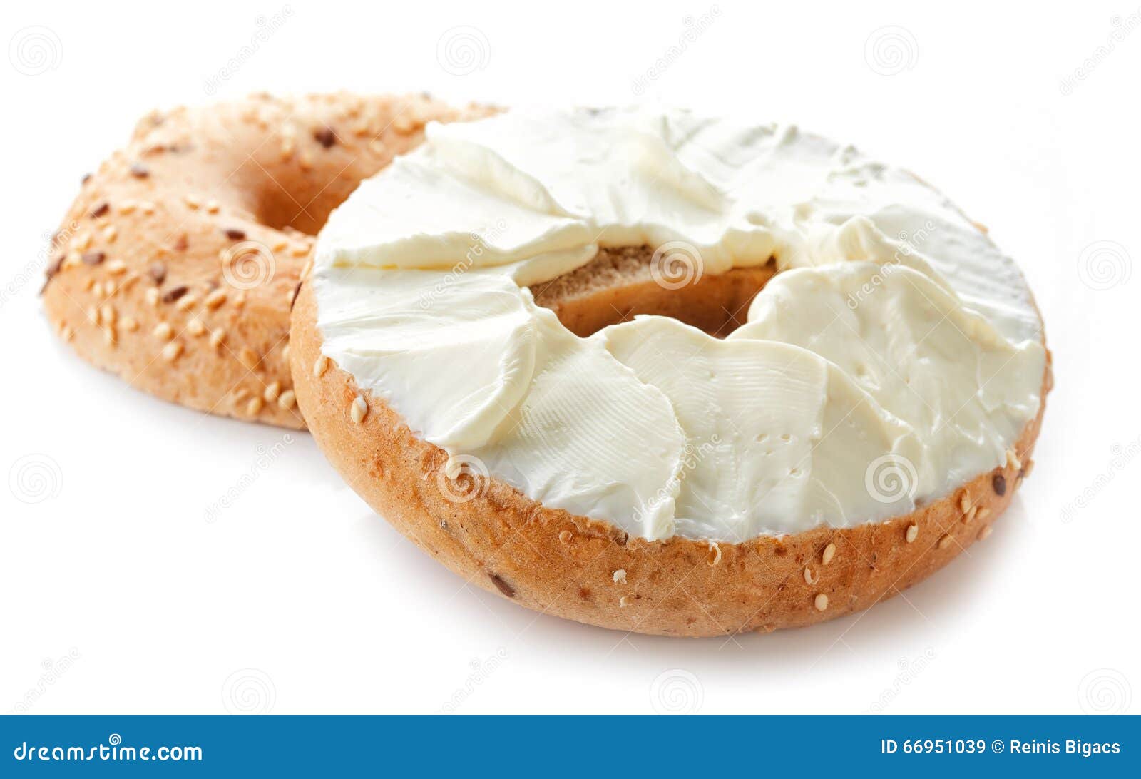 Bagel with Cream Cheese on White Background Stock Image - Image of ...