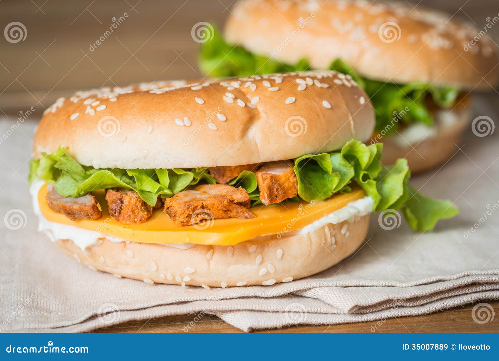 Bagel with Fresh Cheese and Fresh Lettuce Stock Image - Image of ...