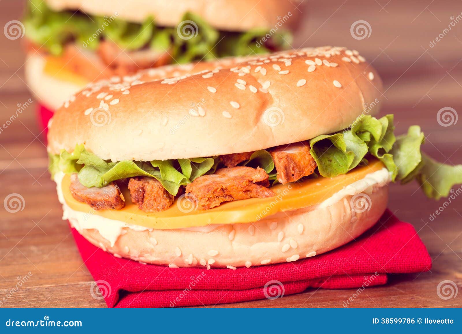 Bagel with Fresh Cheese and Fresh Lettuce Stock Photo - Image of sesame ...