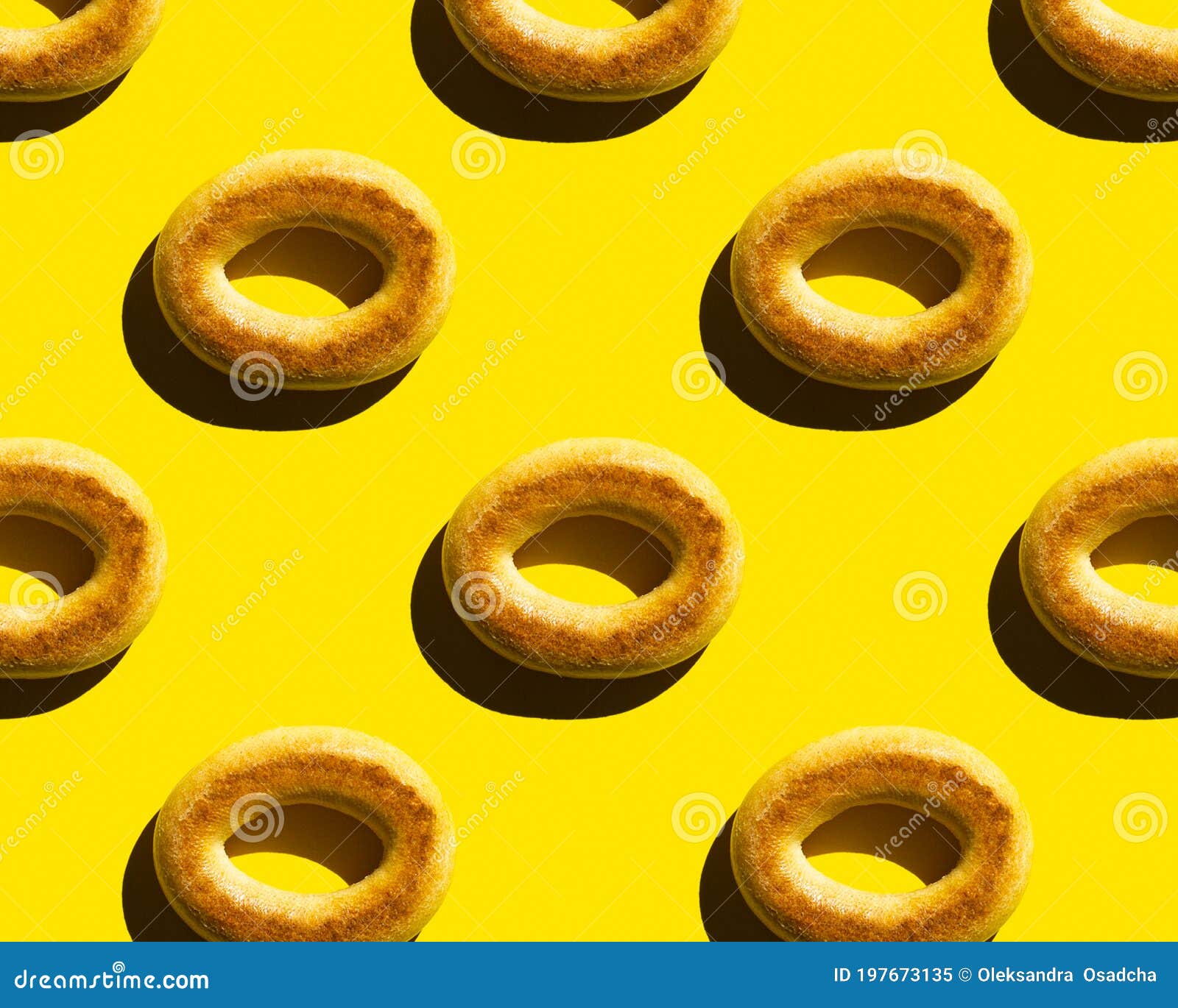 Bagel Pattern on Yellow Background Stock Image - Image of bread, bakery ...