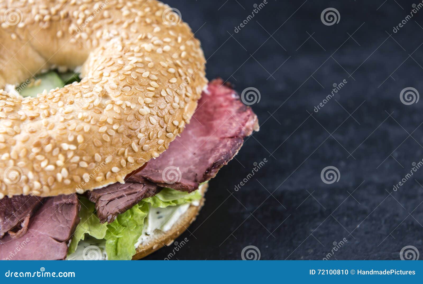 Bagel (with Roast Beef) on Vintage Background Stock Photo - Image of ...