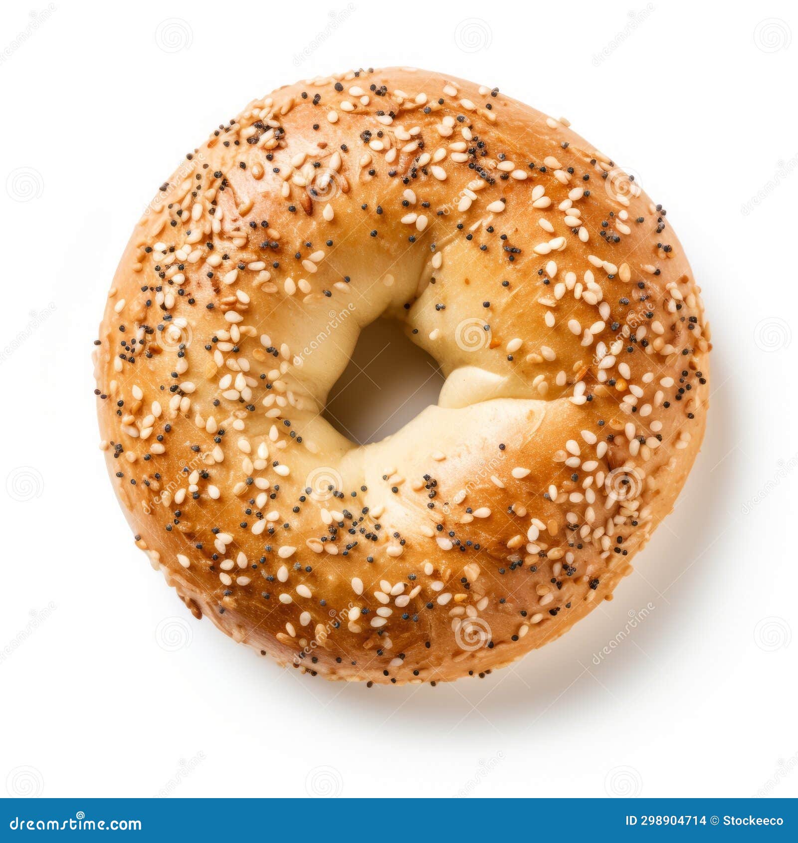 Sleek Metallic Bagel with Sesame Seeds on White Background Stock ...